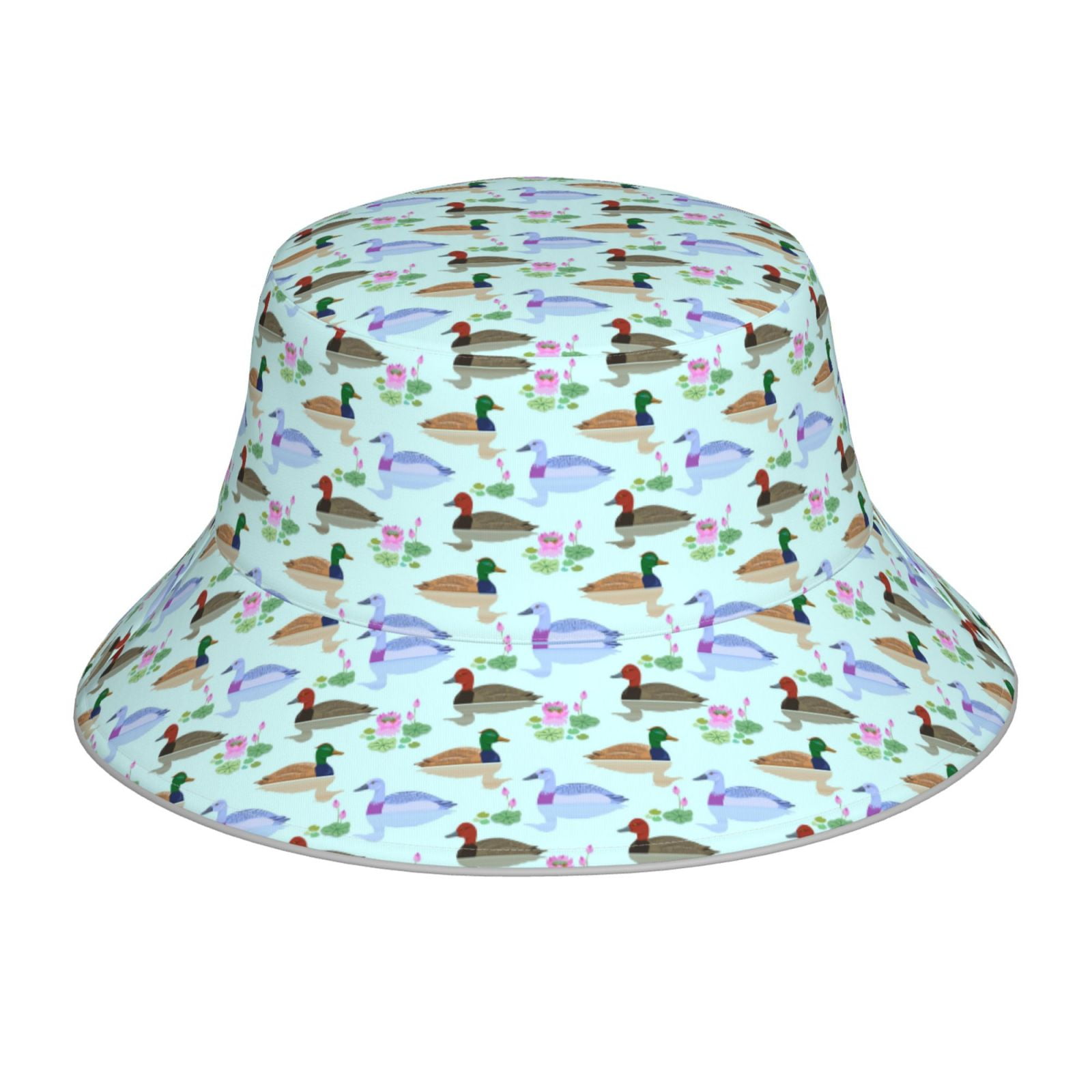 Honeii Mallard Duck Of Lotus Flowers for Unisex Bucket Hat Waterproof ...