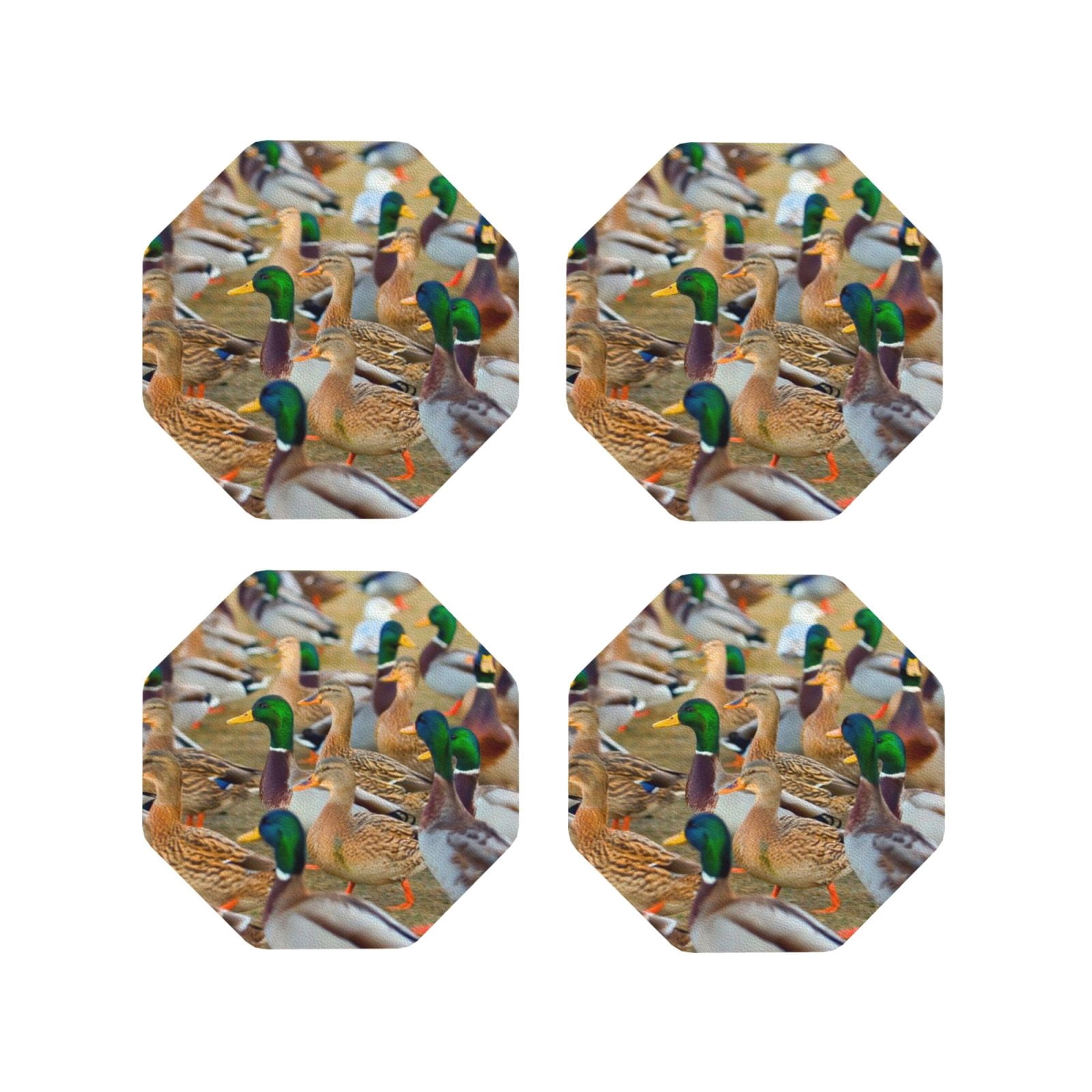 Honeii Mallard Ducks Print Leather Coaster Set of 4, Ideal for ...