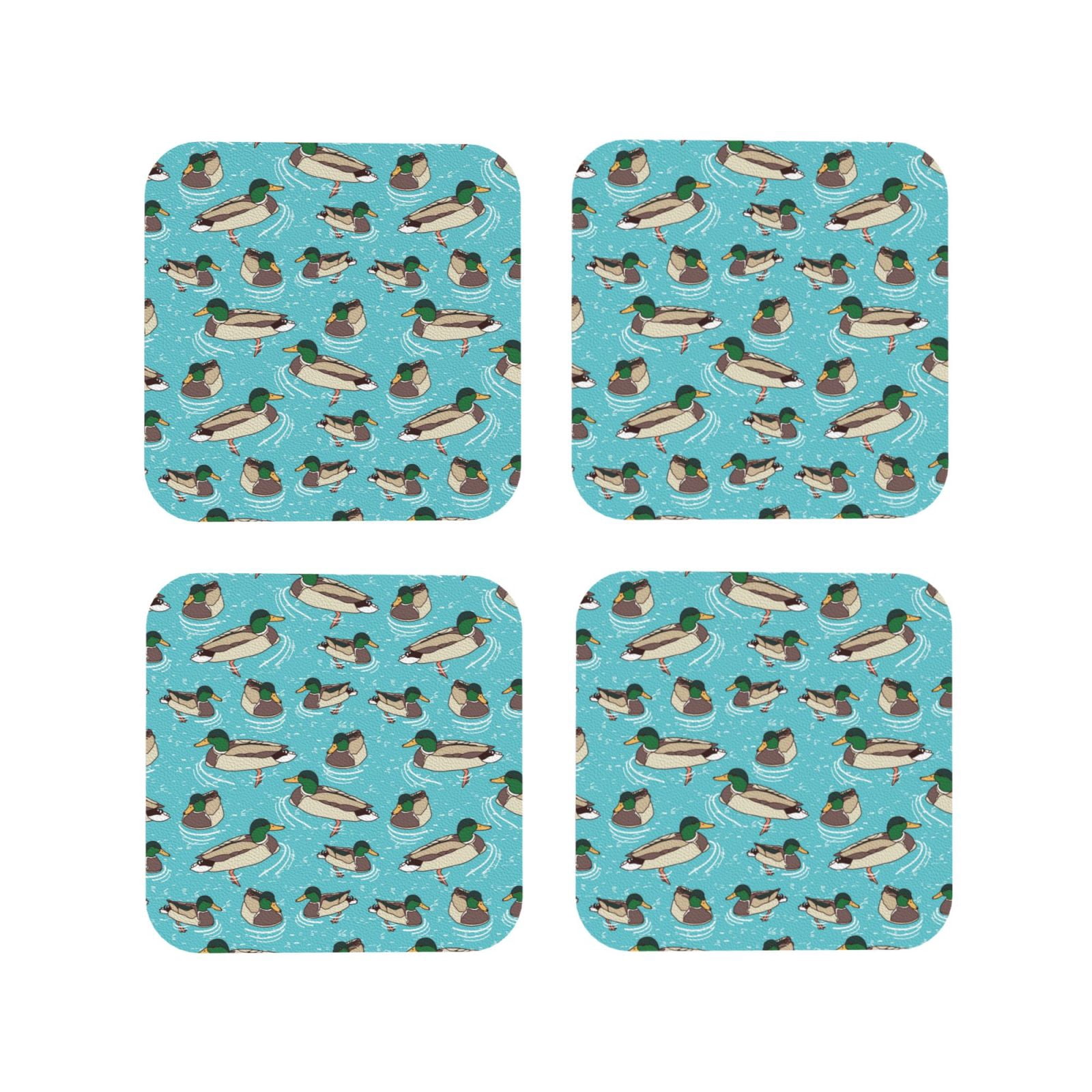 Honeii Mallard Ducks Swimming In The Lake Print Leather Coaster Set of ...