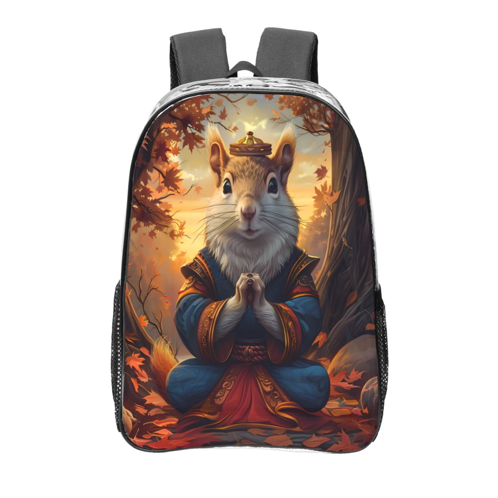 Honeii Maple Leaf Meditating Squirrel Print Clear Backpack Heavy Duty ...