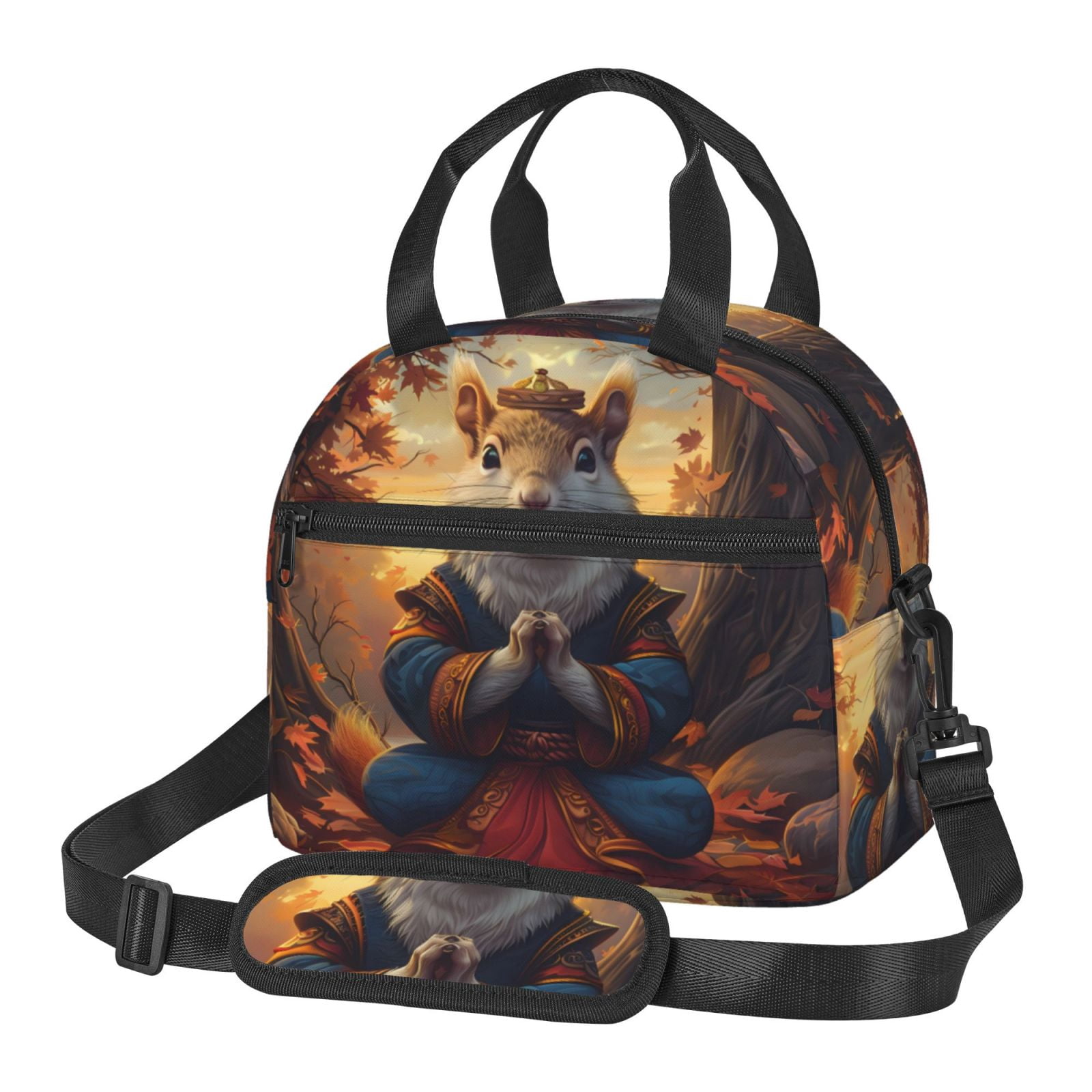 Honeii Maple Leaf Meditating Squirrel Print Lunch Box,Insulated Lunch ...
