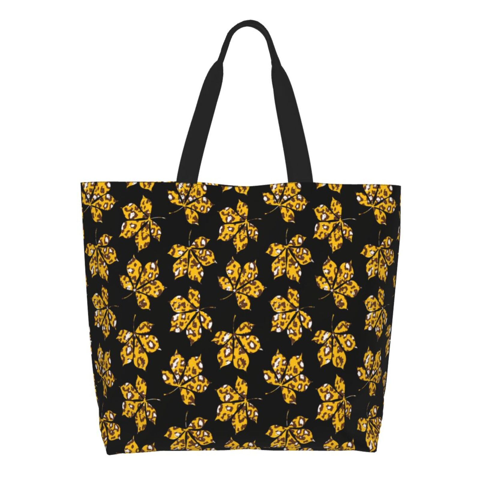 Honeii Maple Leaves With Leopard Print Tote Bag for Women, Foldable ...
