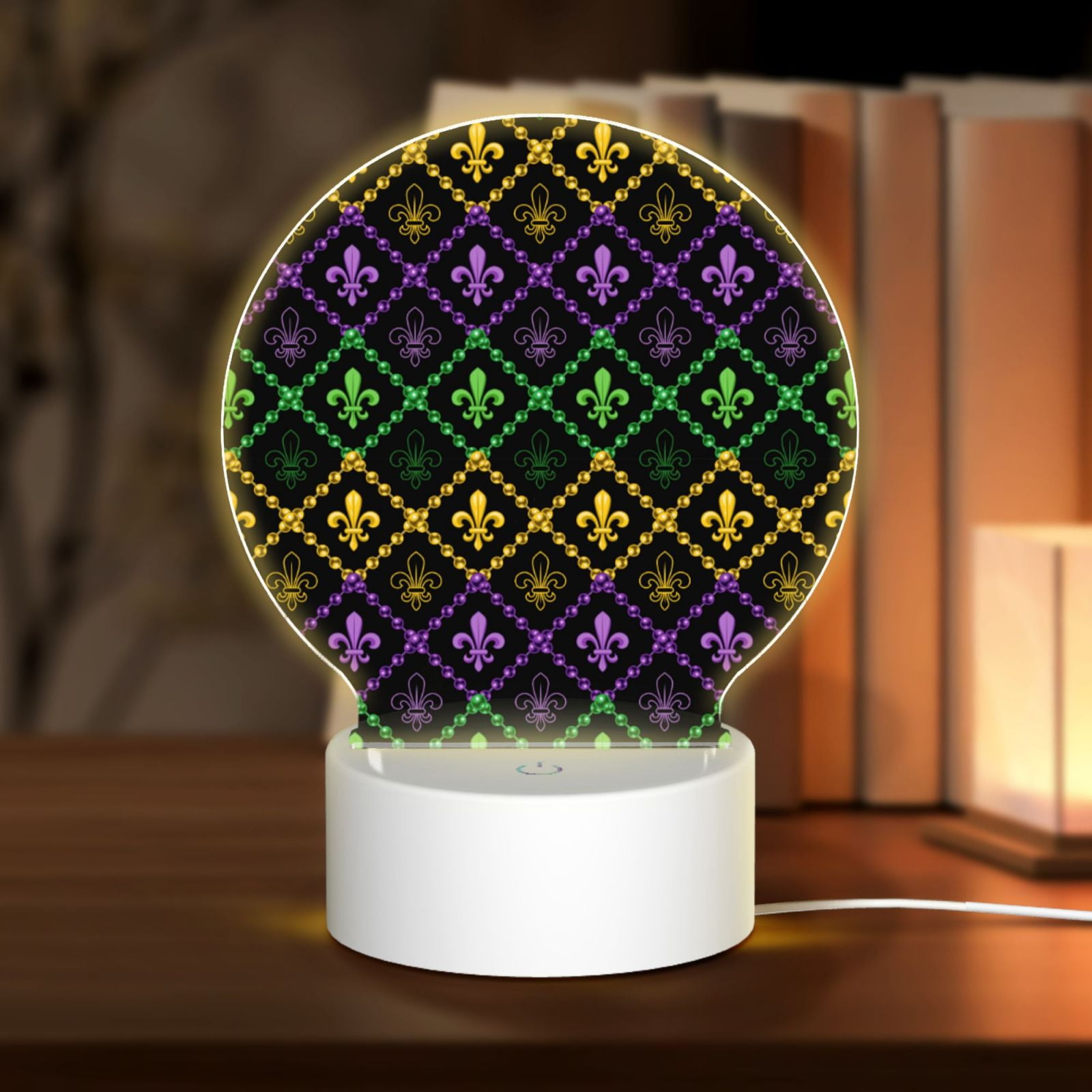 Honeii Mardi Gra Geometric Print Acrylic LED Night Lamp,Round Touch ...