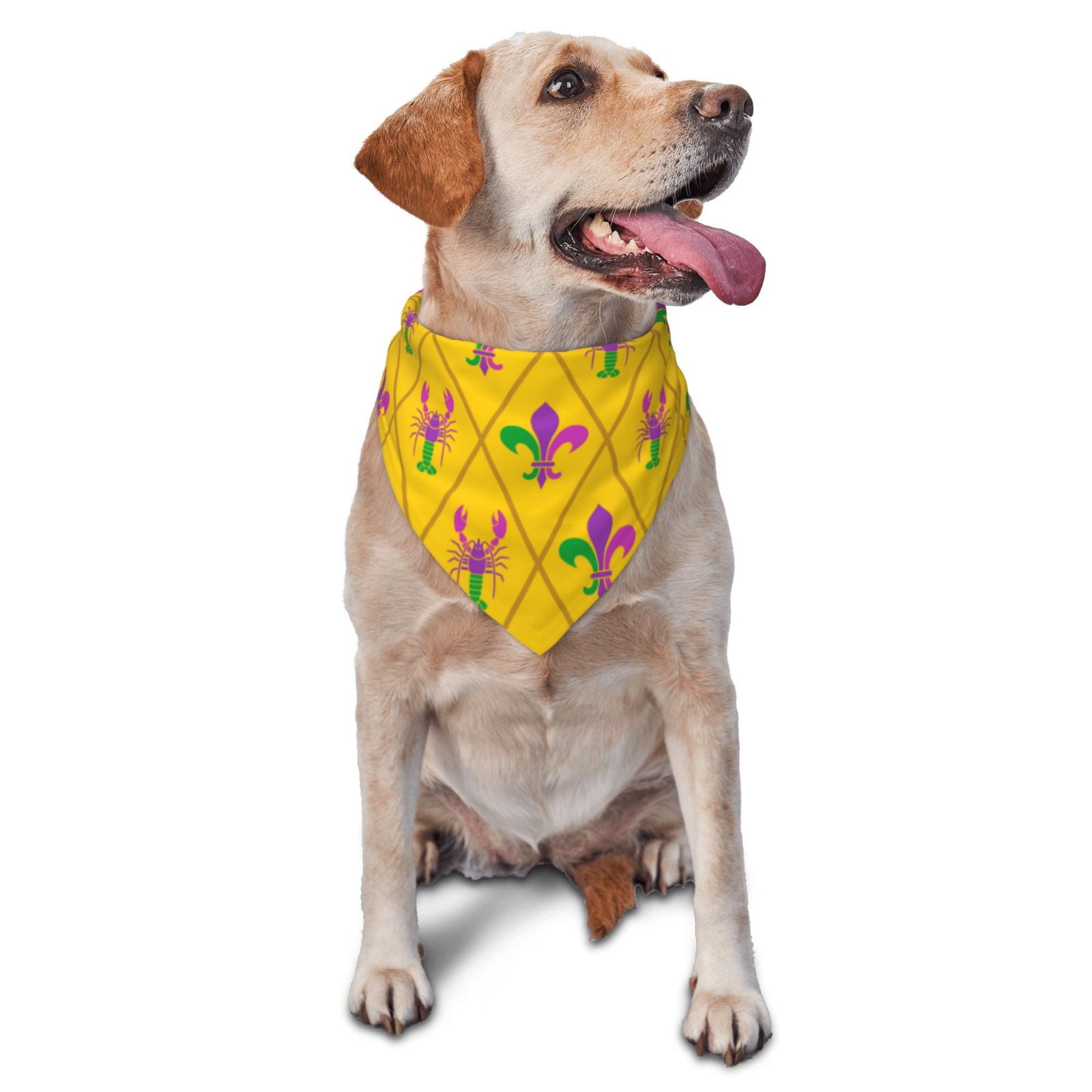 Honeii Mardi Gras Crayfish and Fleur de lis print Pet Bandana，a stylish triangle accessory ...