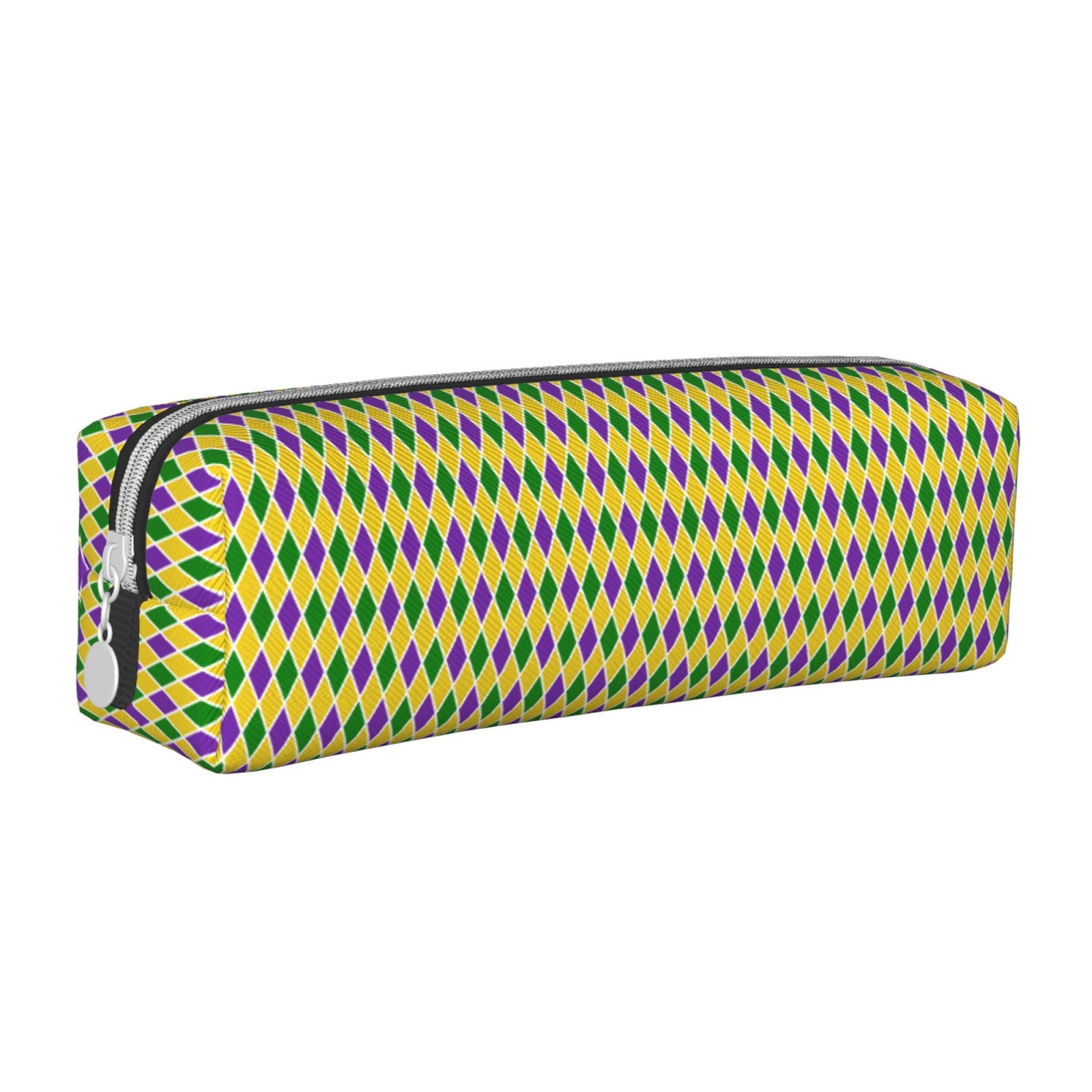 Honeii Mardi Gras Purple Yellow Plaid Pattern Pencil Case, Pencil Pouch ...