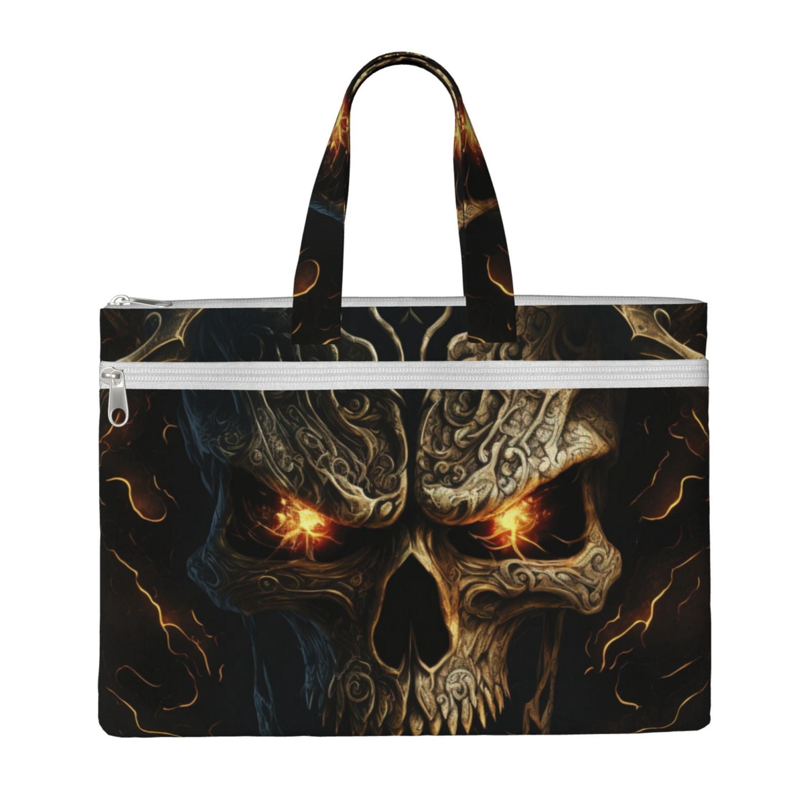 Honeii Metal Evil Skull Print Canvas Tote Bag with Compartments Laptop ...