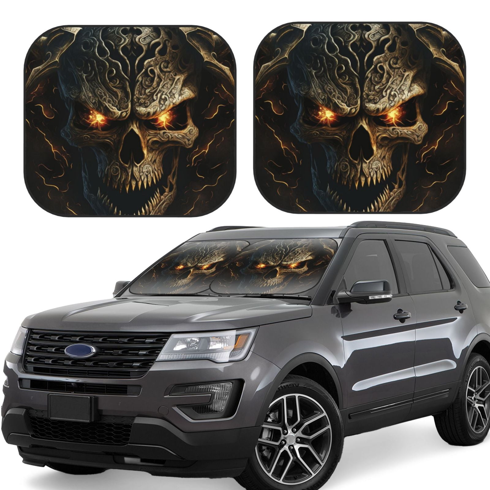 Honeii Metal Evil Skull Print Foldable Car Sun Shade for Windshield, 2 ...