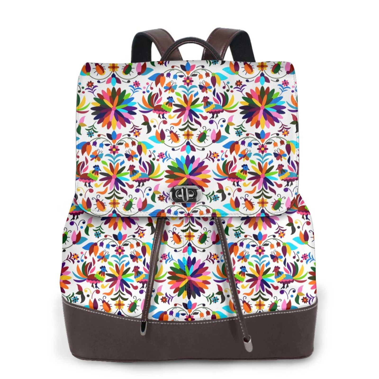 Honeii Mexican Bright Style rint Leather Backpack,Trendy Leather Backpack,PU Leather Daypack ...
