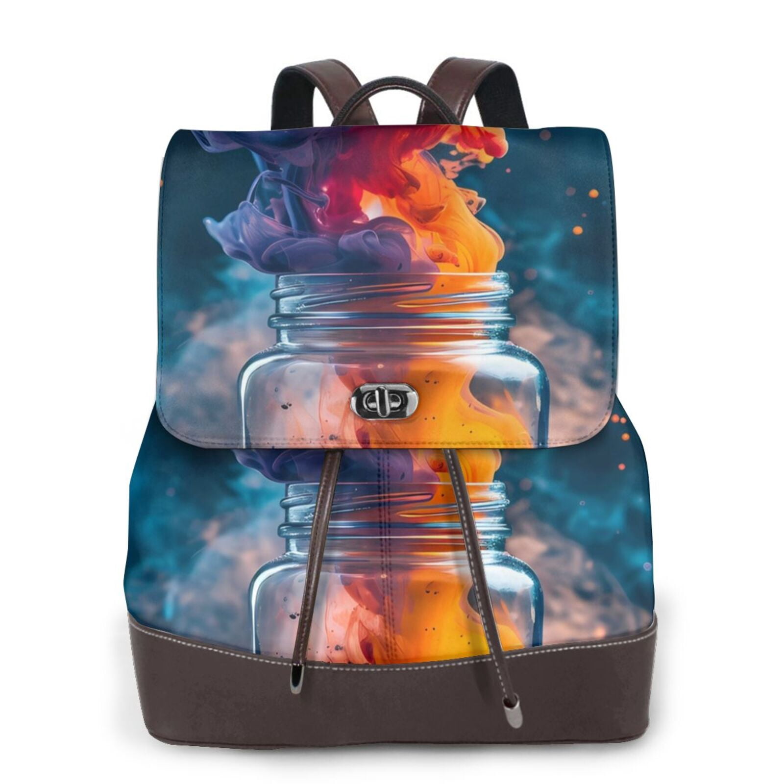 Honeii Modern Art Red And Blue Colors rint Leather Backpack,Trendy ...