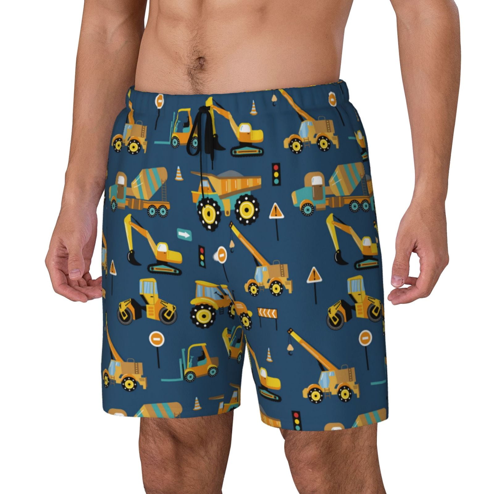 Honeii Modern Excavator Print Men's Swim Shorts,Mens Swim Trunks ...