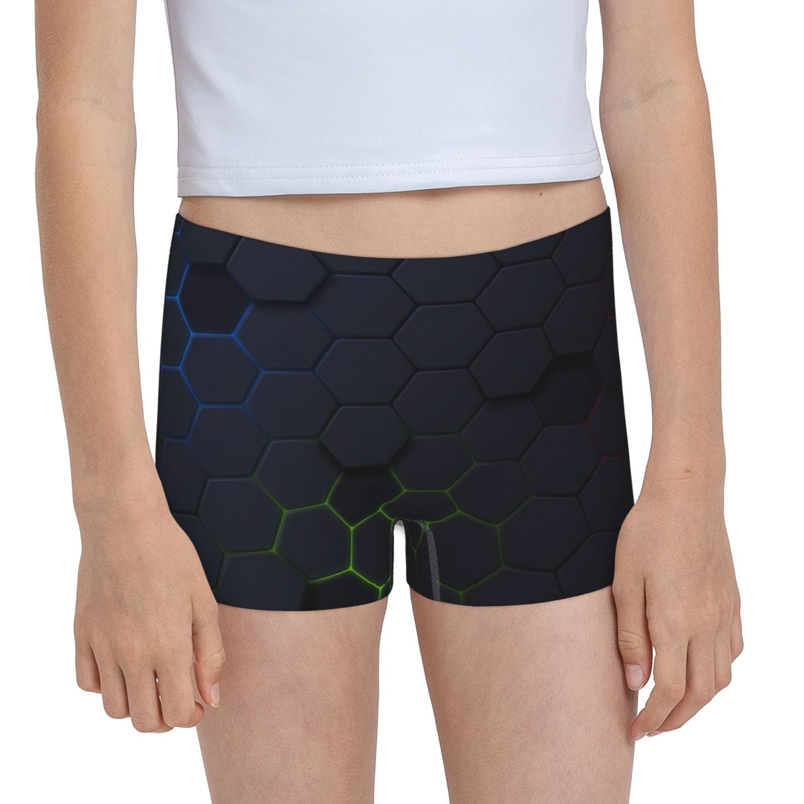 Honeii Modern Hexagonal Neon Grid Print 100% Cotton Boxer Briefs, Girls ...