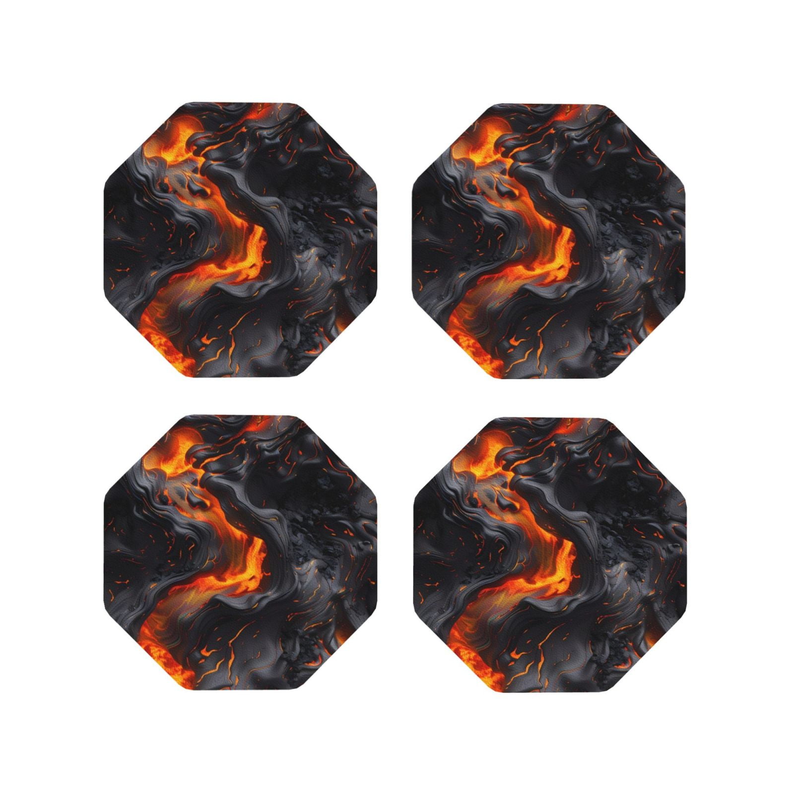 Honeii Molten Lava Abstract Flow Print Leather Coaster Set of 4, Ideal ...