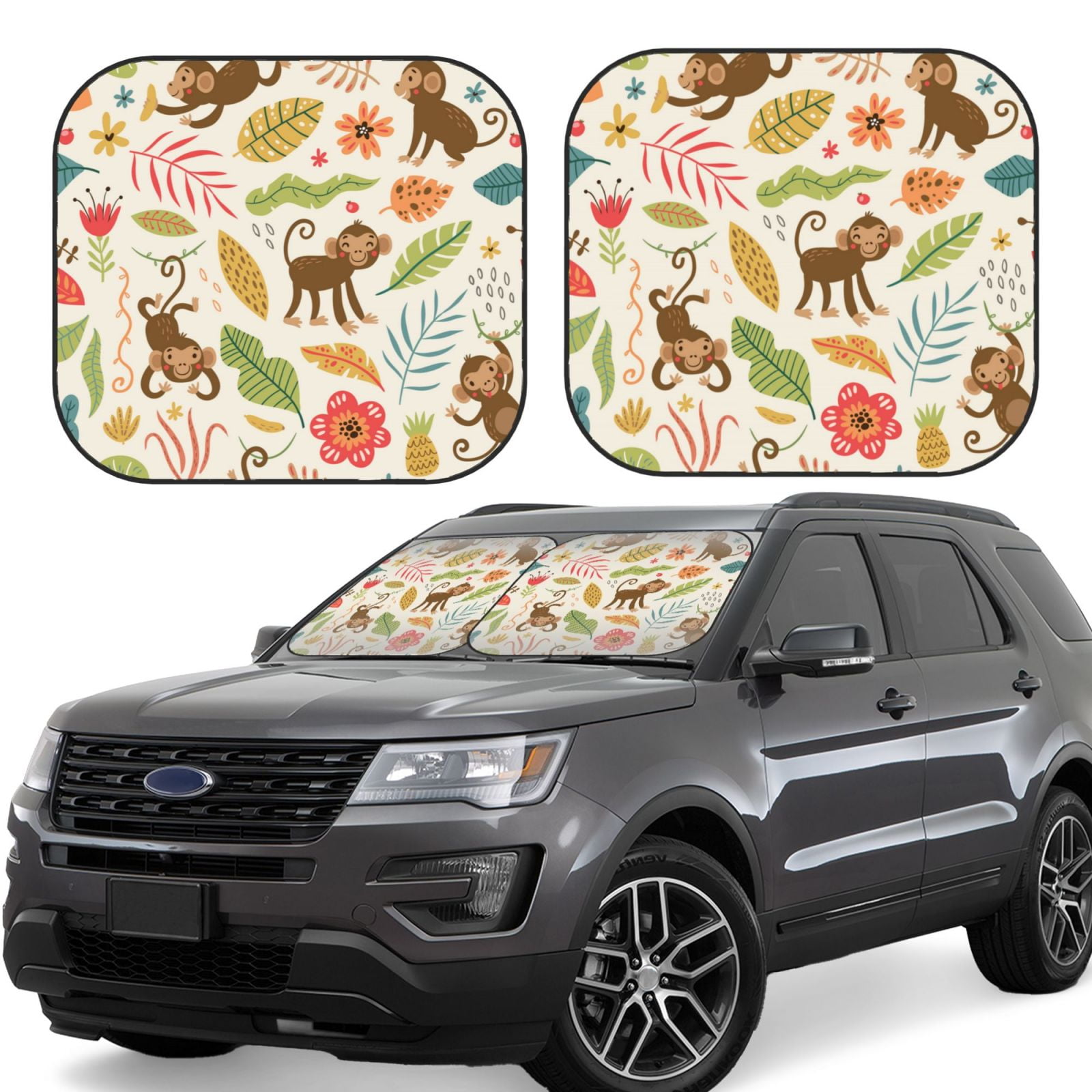 Honeii Monkeys in the Jungle Print Foldable Car Sun Shade for ...