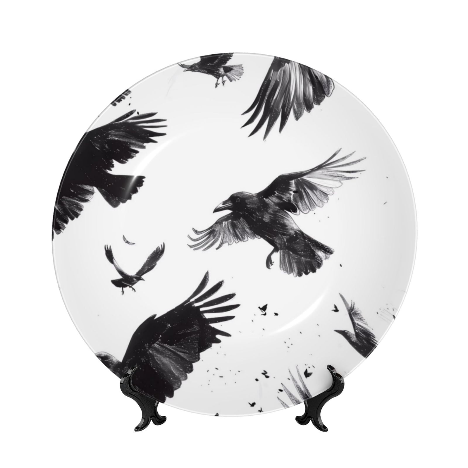 Honeii Monochrome Flying Ravens Print Elegant Bone China Decorative ...