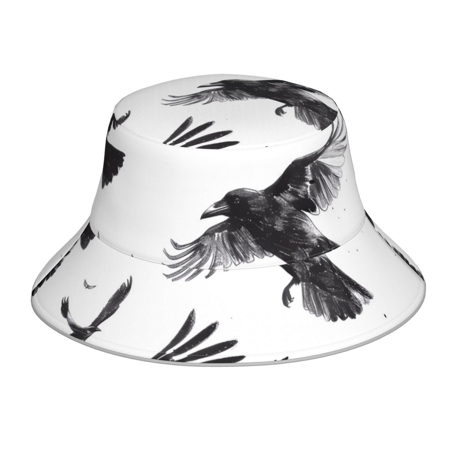 Honeii Monochrome Flying Ravens for Unisex Bucket Hat Waterproof Rain ...