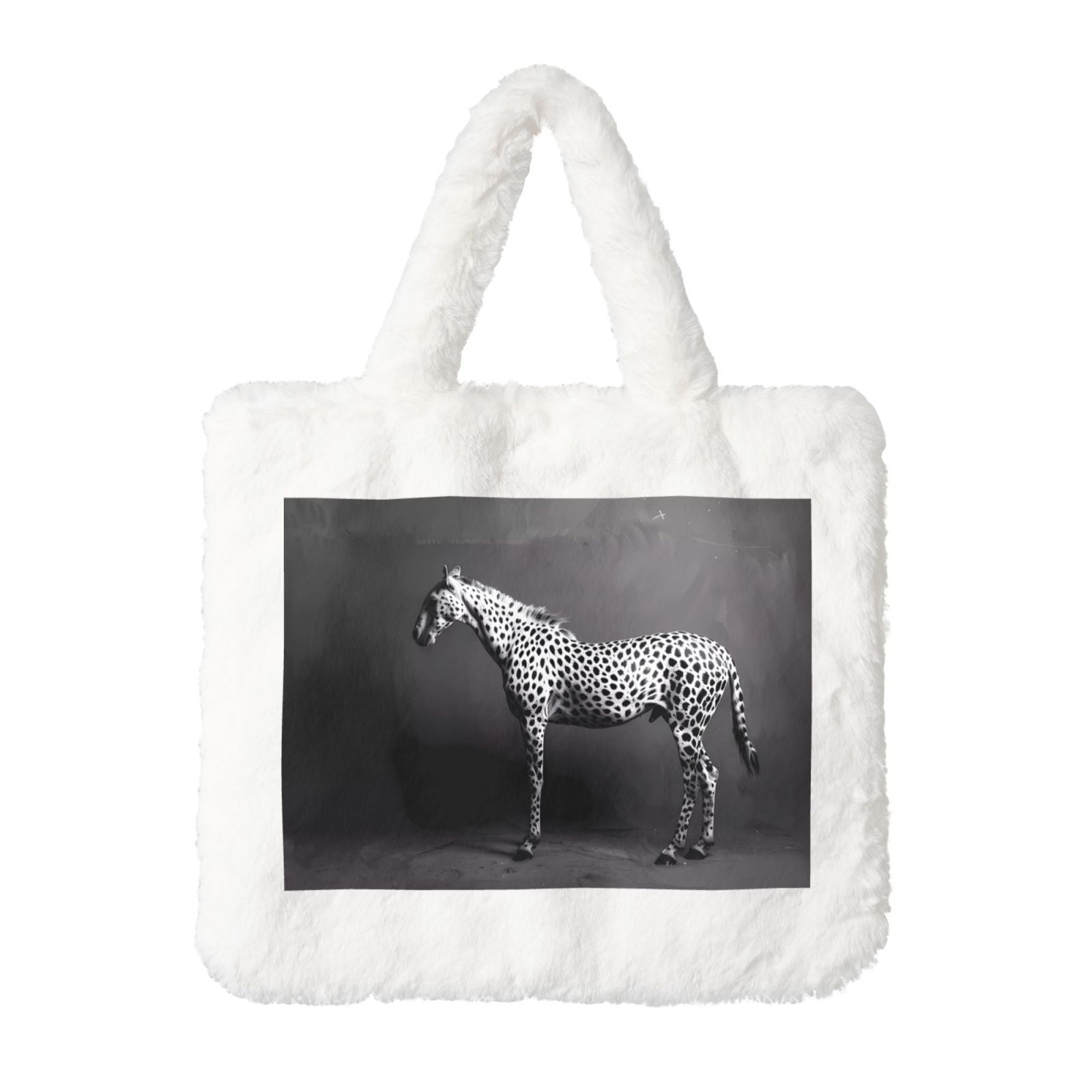 Honeii Monochrome Leopard Horse Print Fluffy Shoulder Bag Plush Bags ...