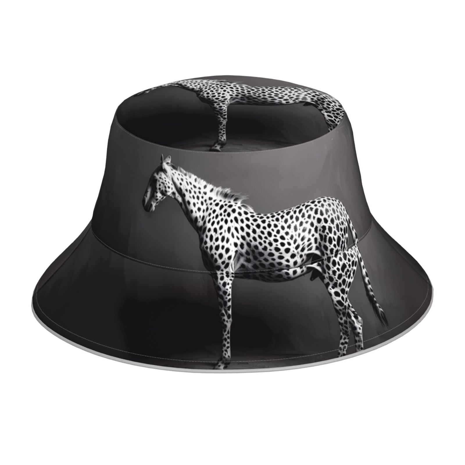 Honeii Monochrome Leopard Horse for Unisex Bucket Hat Waterproof Rain ...