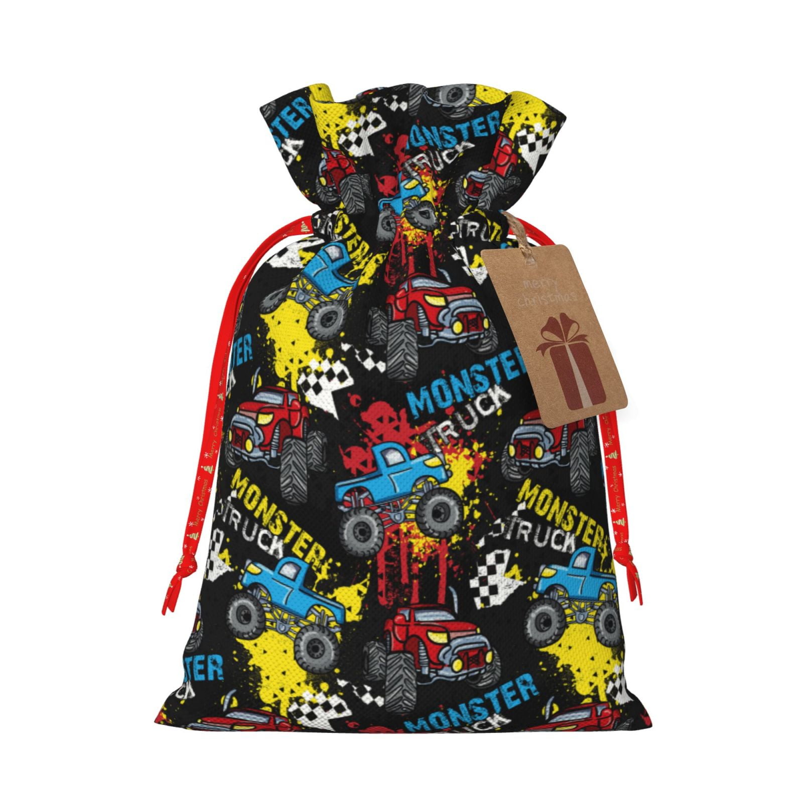Honeii Monster Car Print Small Burlap Bags,Christmas Drawstring Treat ...