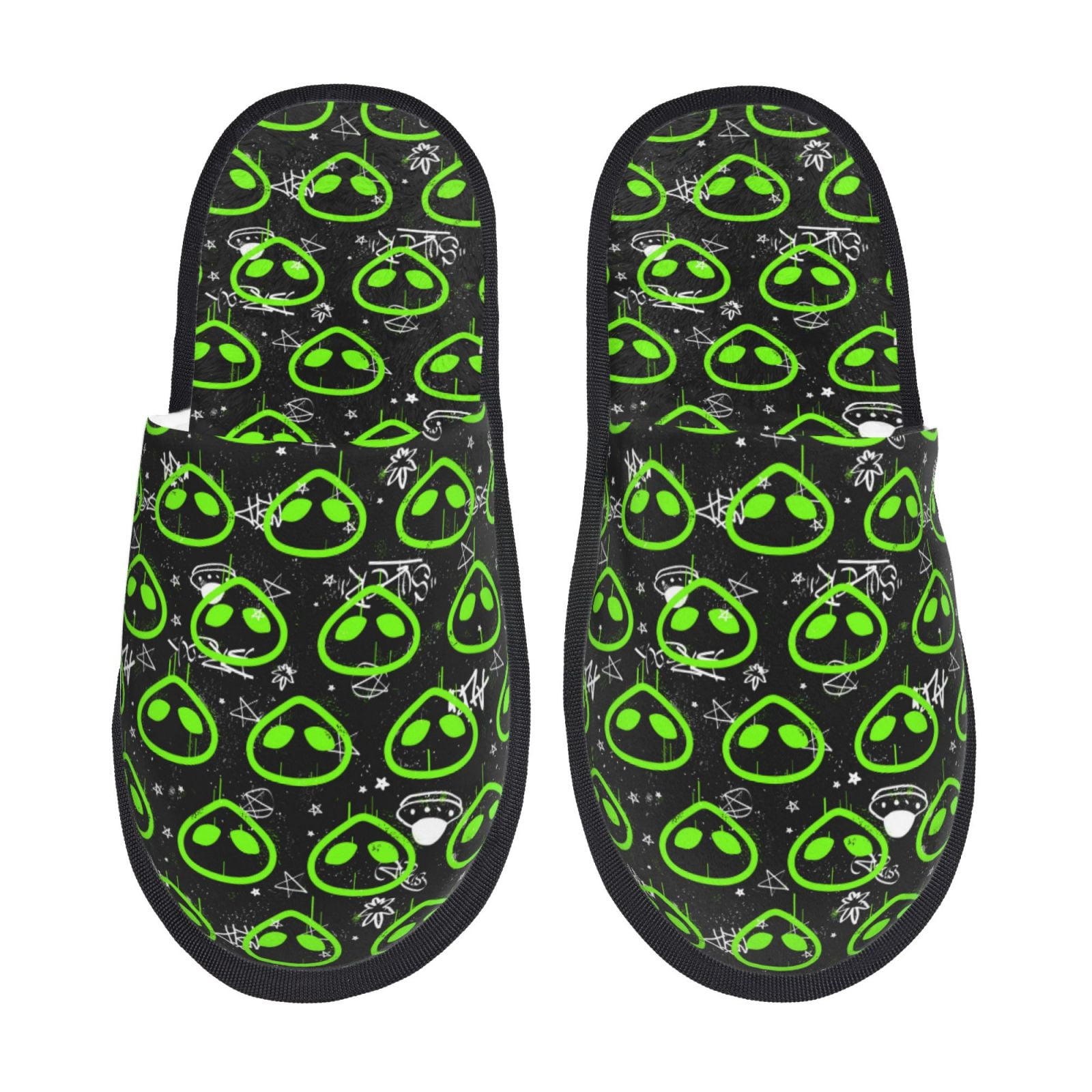 Honeii Monster Neon Head Print Furry Slippers Bedroom Slippers for ...