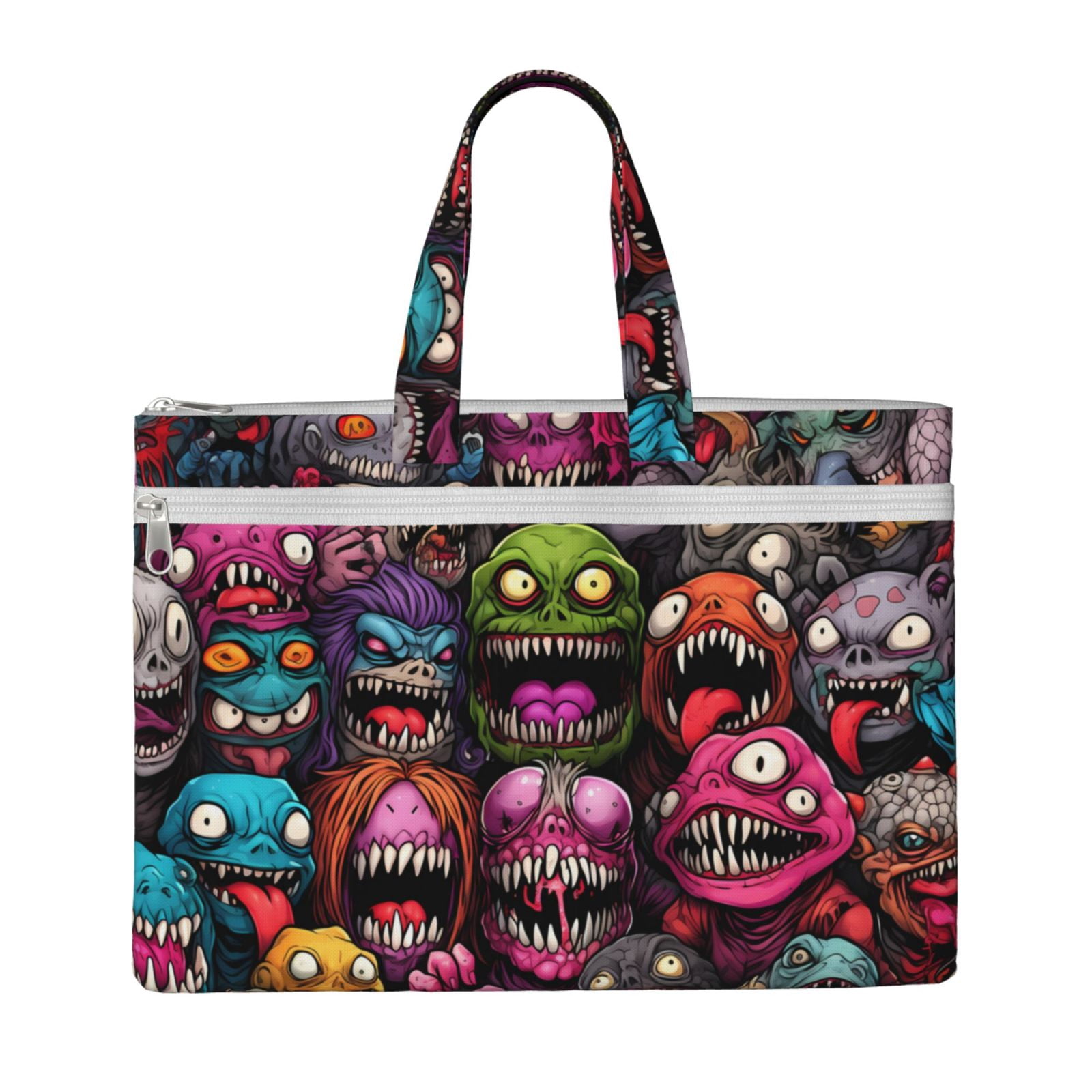 Honeii Monstrous Cartoon Characters Print Canvas Tote Bag with ...