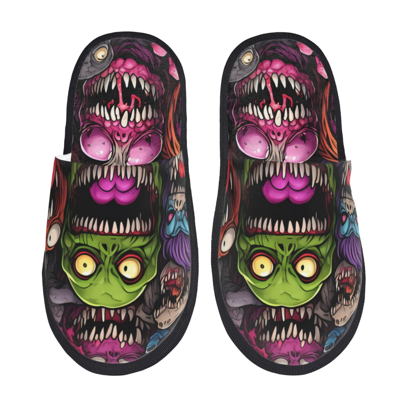 Honeii Monstrous Cartoon Characters Print Furry Slippers Bedroom ...