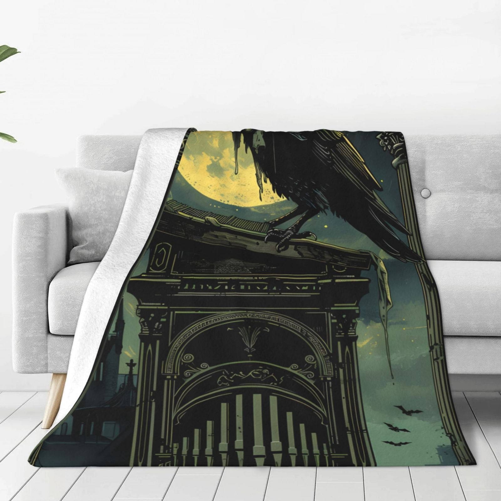 Honeii MoonNight Sky Crow Print Fleece Blanket - Throw Blanket for Bed ...