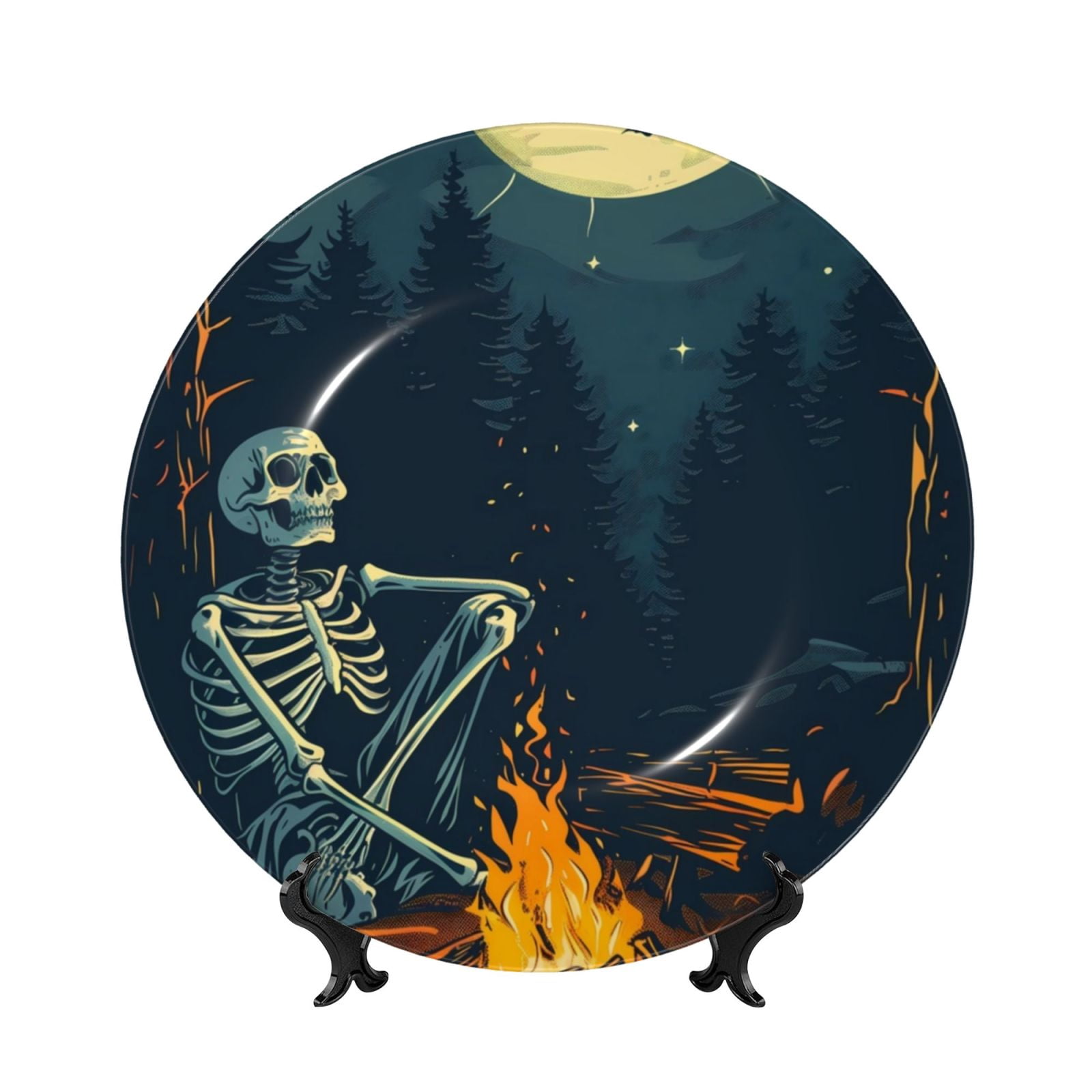 Honeii Moonlit Skeleton Campfire Print Elegant Bone China Decorative ...