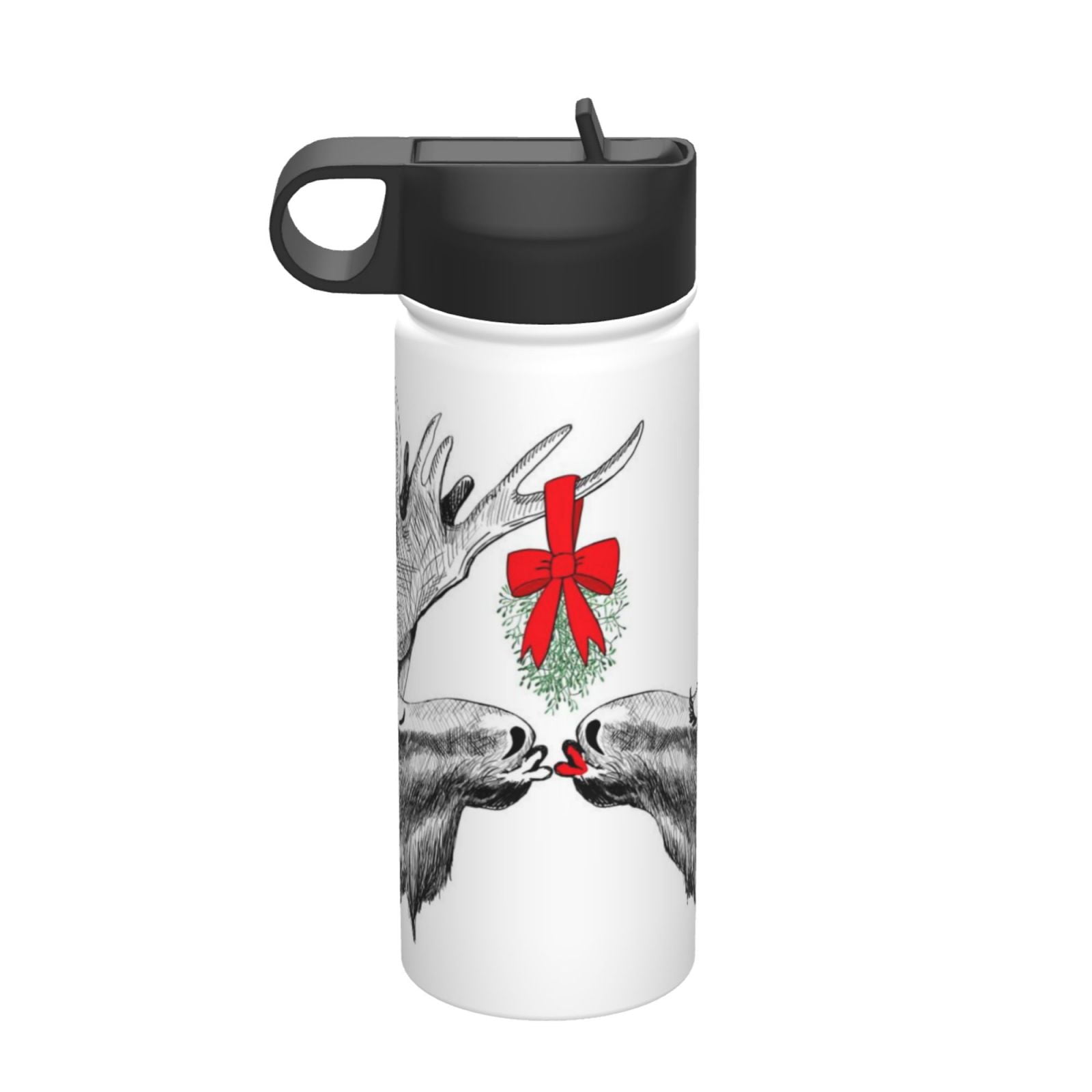 Honeii Moose Kissing Under Mistletoe Print 18 oz Insulated Water Bottle ...