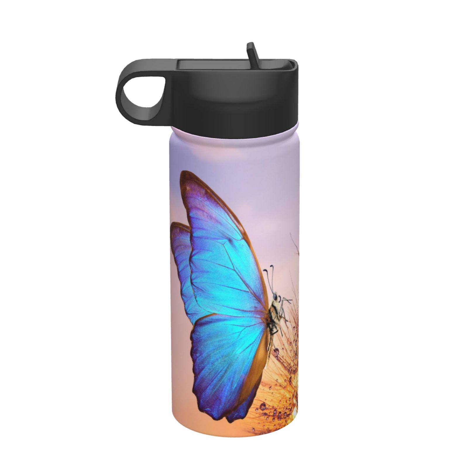 Honeii Morpho butterfly and dandelion Print 18 oz Insulated Water ...