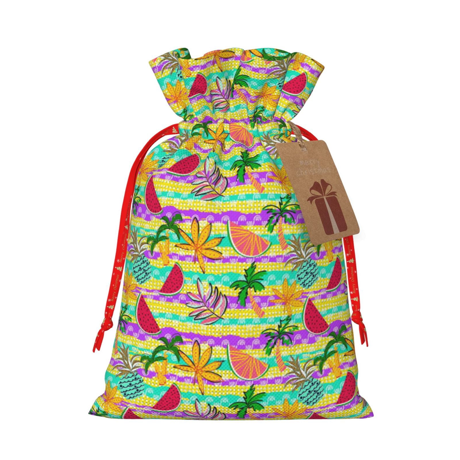 Honeii Multicolored Tropical Print Small Burlap Bags,Christmas ...