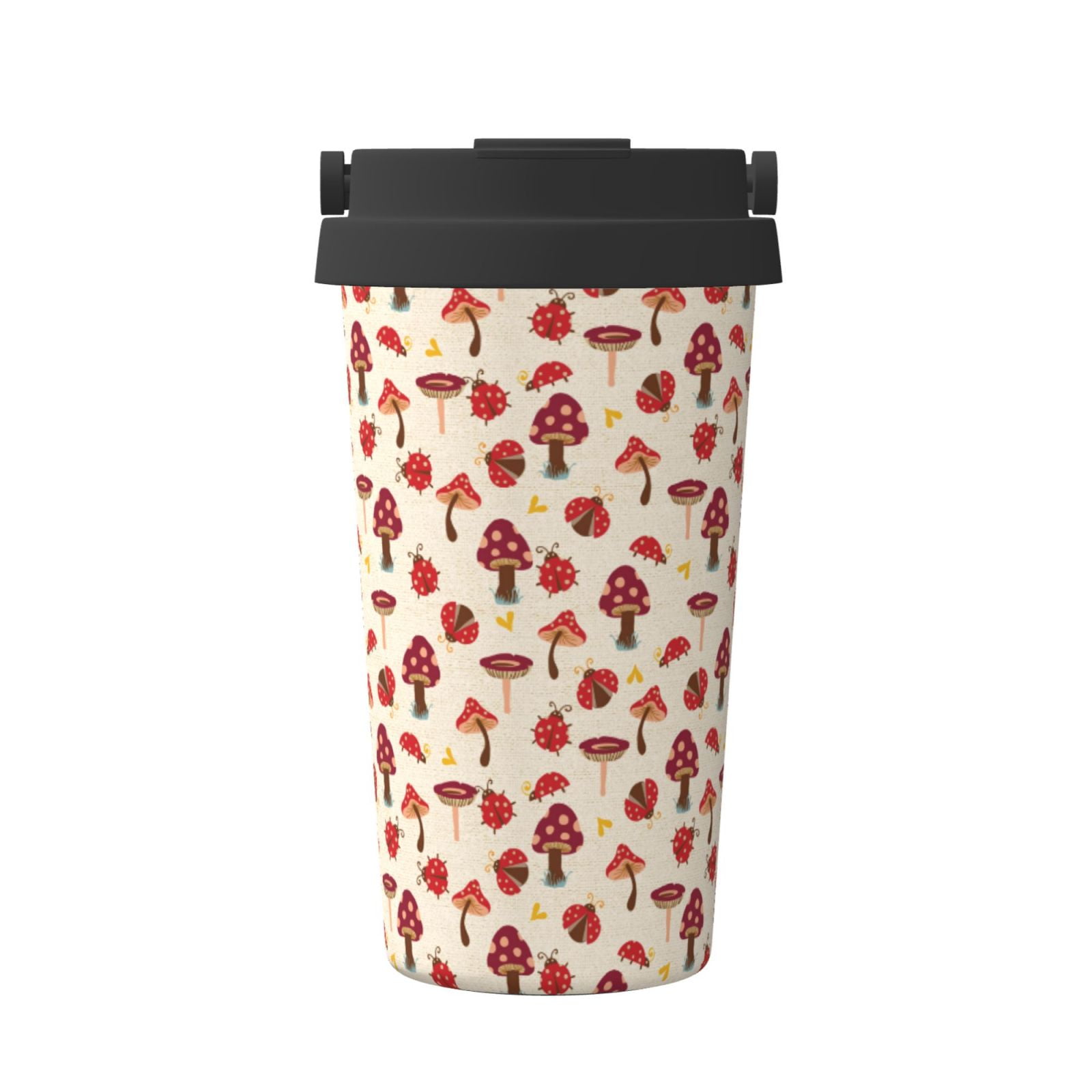 Honeii Mushrooms and Lady Bugs Print Travel Coffee Mug Insulated Coffee ...