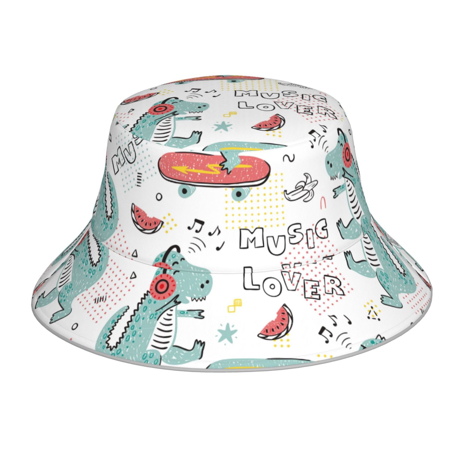 Honeii Music Lover Dinosaur for Unisex Bucket Hat Waterproof Rain Hat ...
