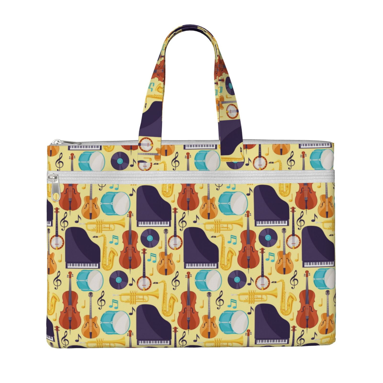 Honeii Musical Instruments Print Canvas Tote Bag with Compartments ...