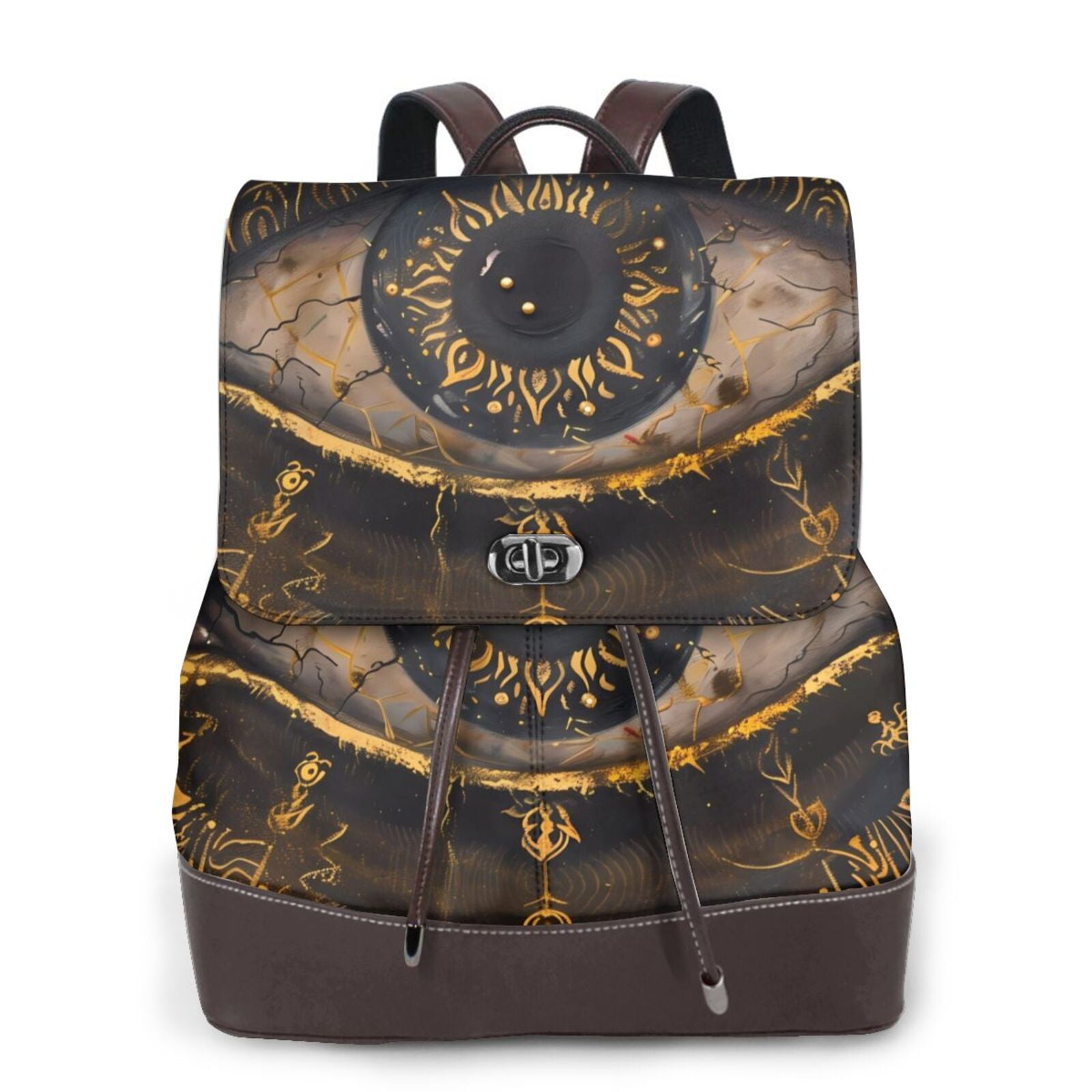Honeii Mystical Golden Eye rint Leather Backpack,Trendy Leather ...