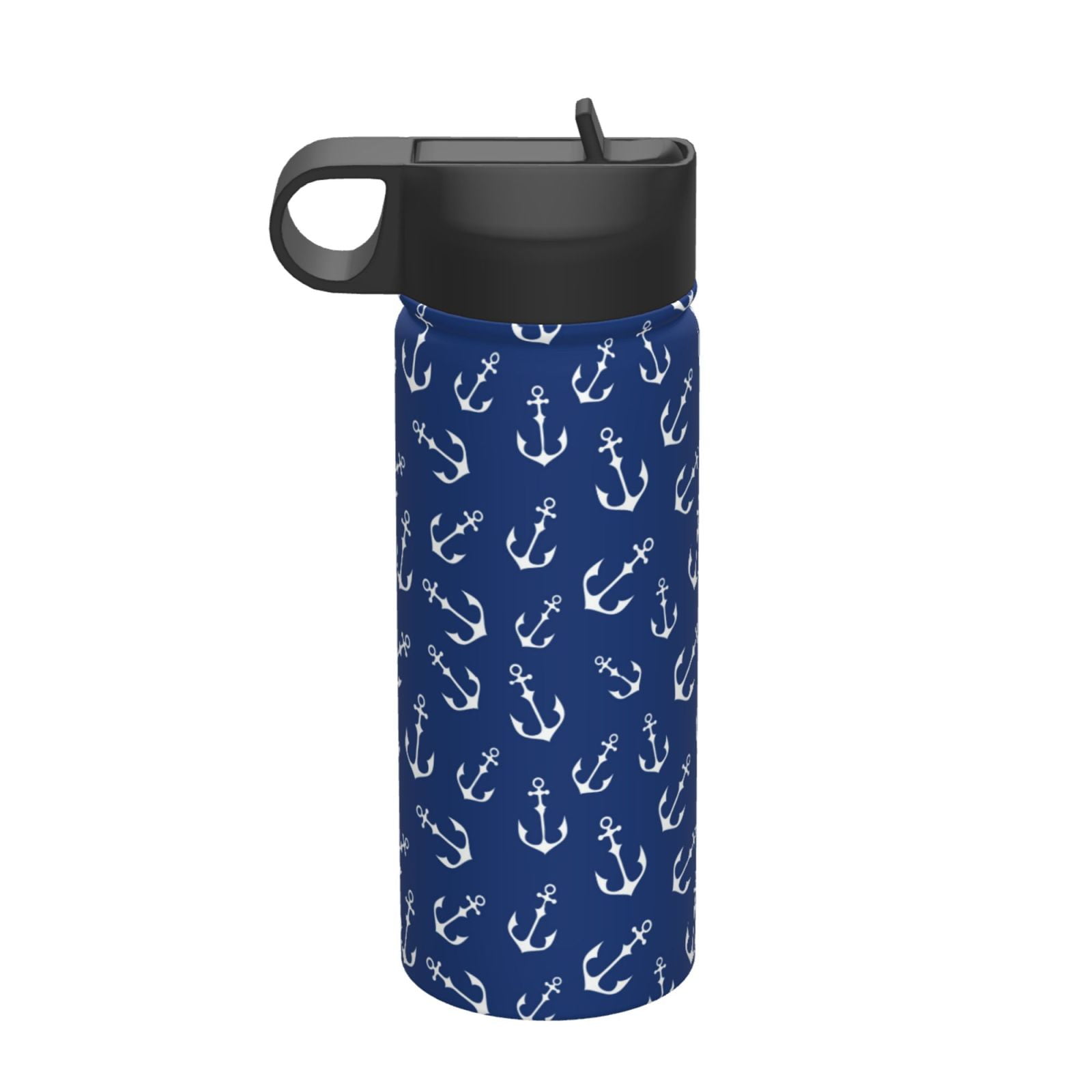 Honeii Nautical Anchors Print 18 oz Insulated Water Bottle with Straw ...