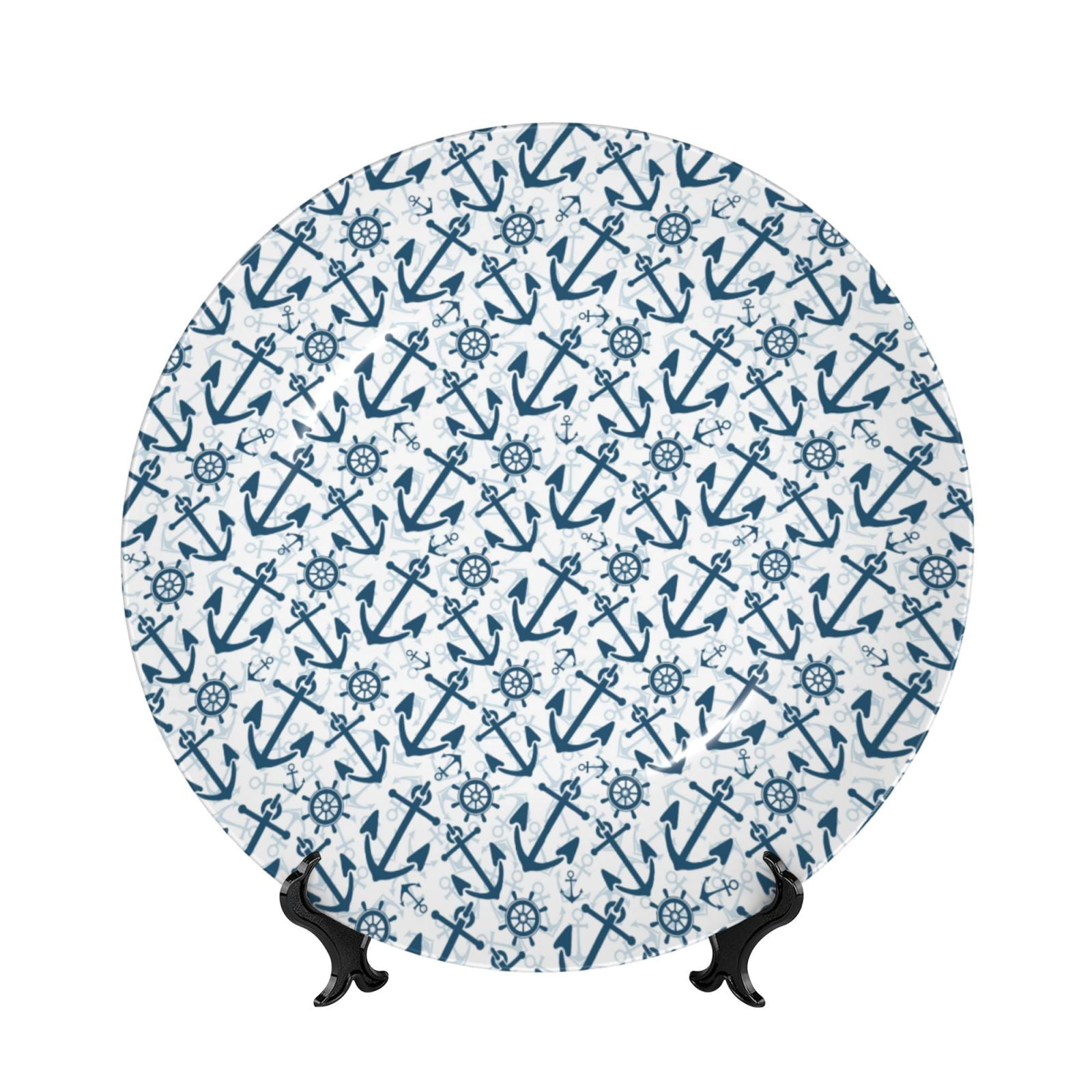 Honeii Nautical Theme Anchors Print Elegant Bone China Decorative Plate ...