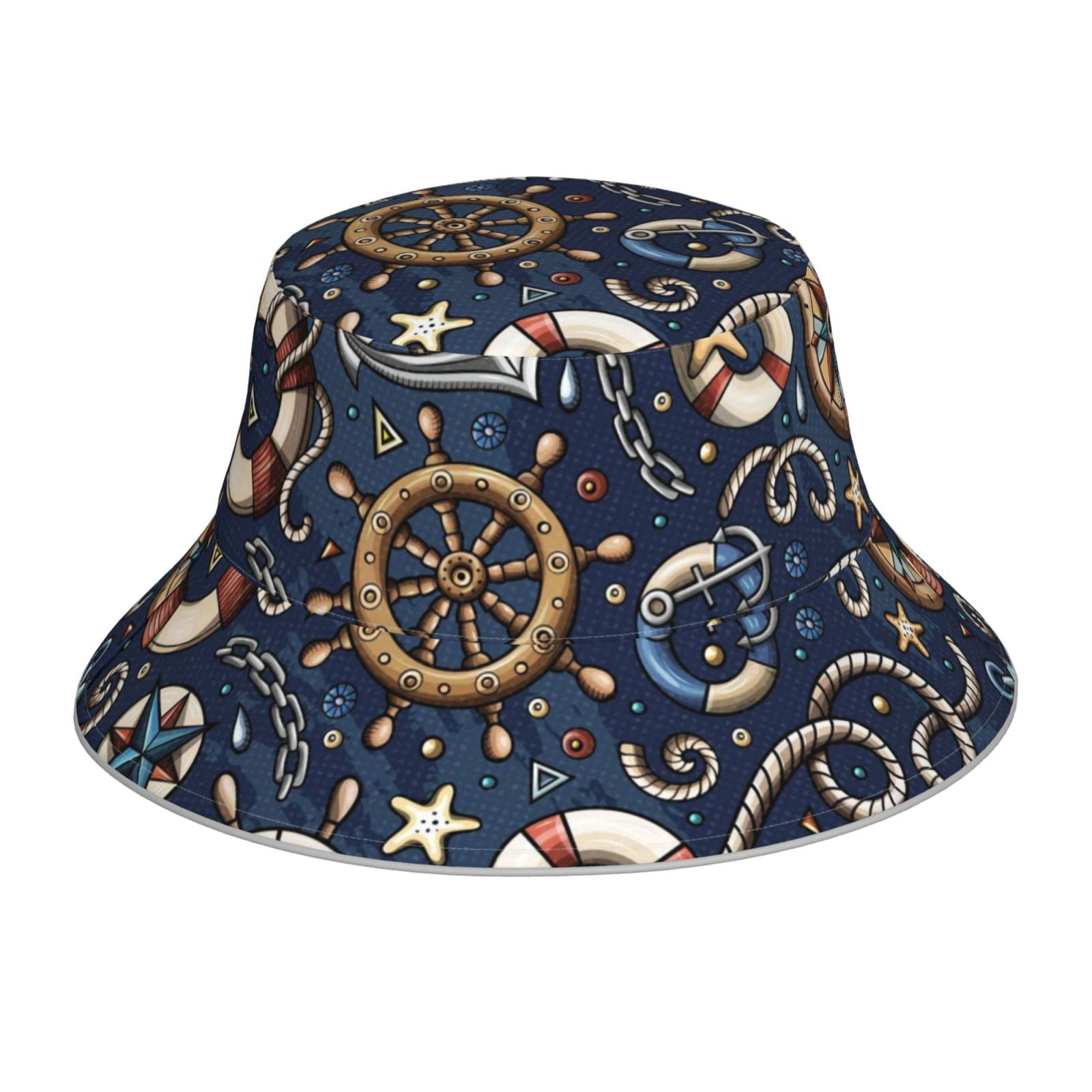 Honeii Nautical for Unisex Bucket Hat Waterproof Rain Hat Reversible Shiny Rave Bucket Hat for ...