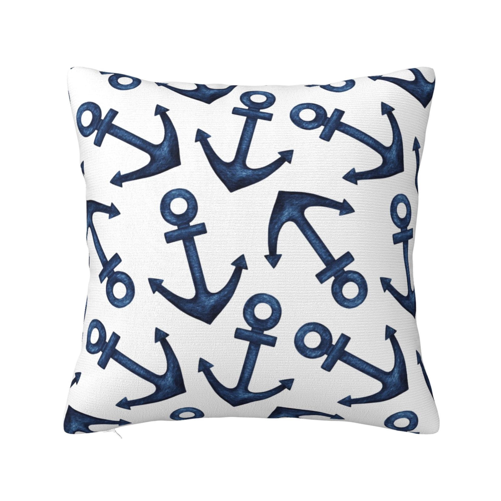 Honeii Navy Blue Anchors Print Throw Pillow, Square Decorative Pillow ...