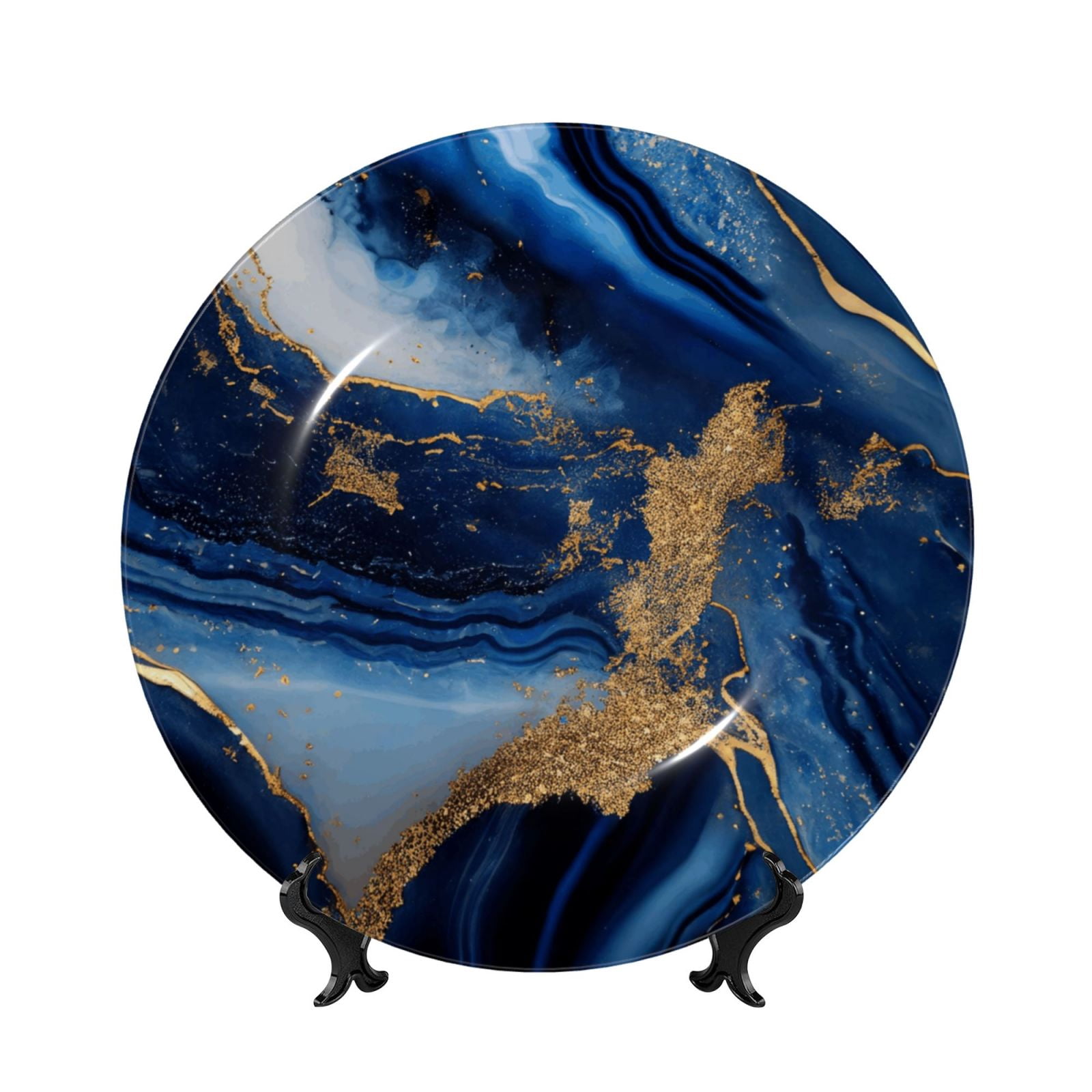 Honeii Navy Blue Marble Print Elegant Bone China Decorative Plate ...