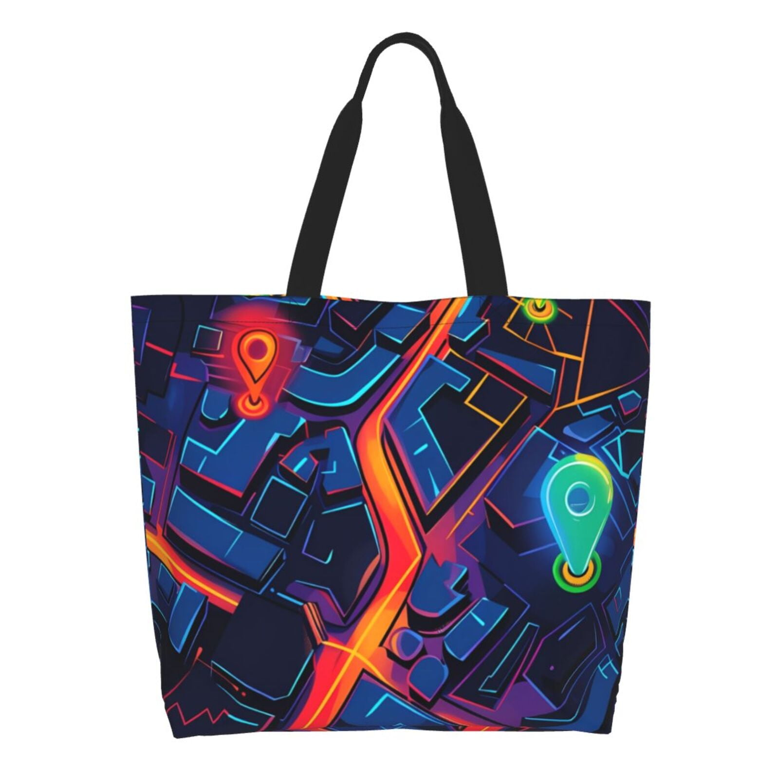 Honeii Neon City Map Print Tote Bag for Women, Foldable Tote Bag Large ...
