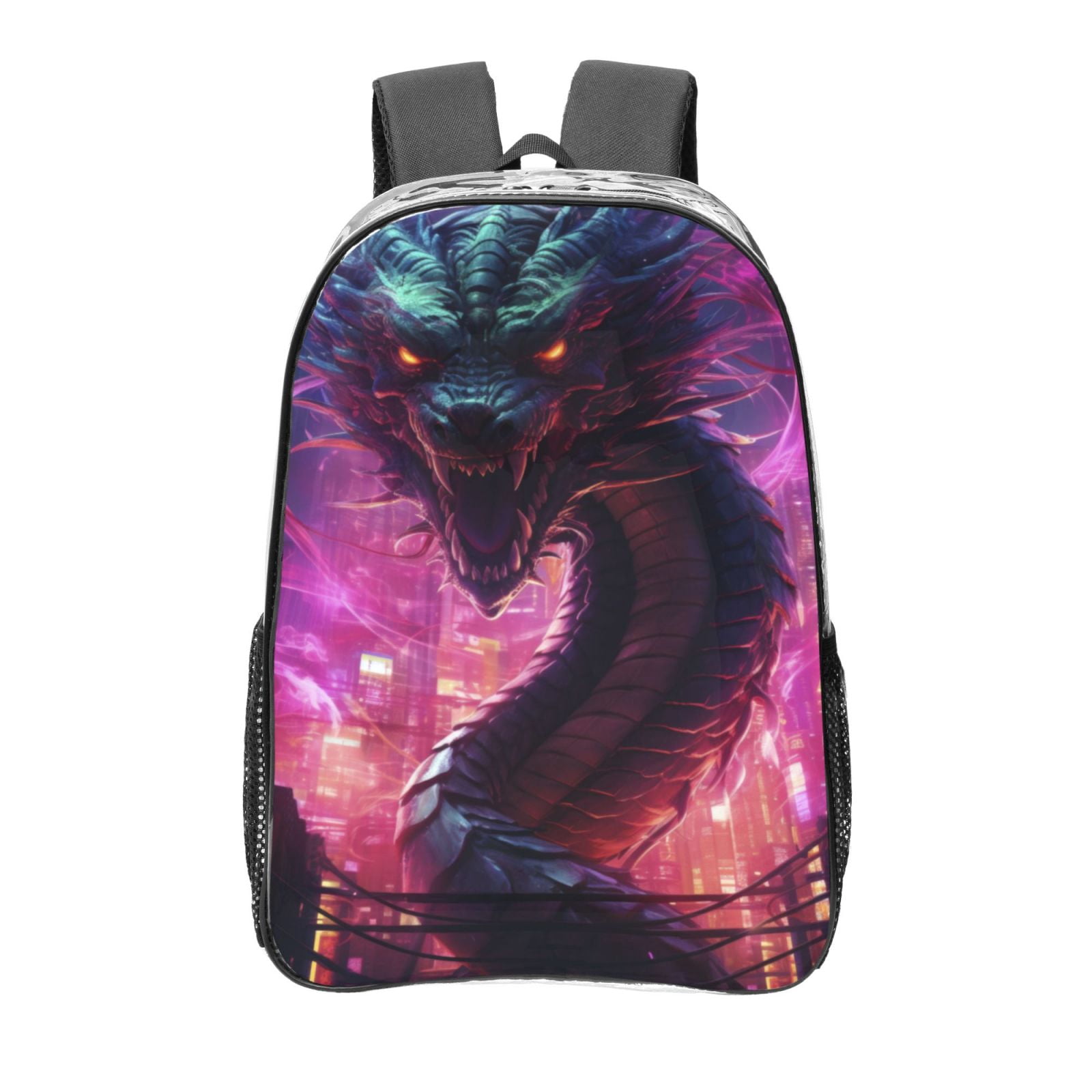 Honeii Neon Futuristic Dragon Print Clear Backpack Heavy Duty ...