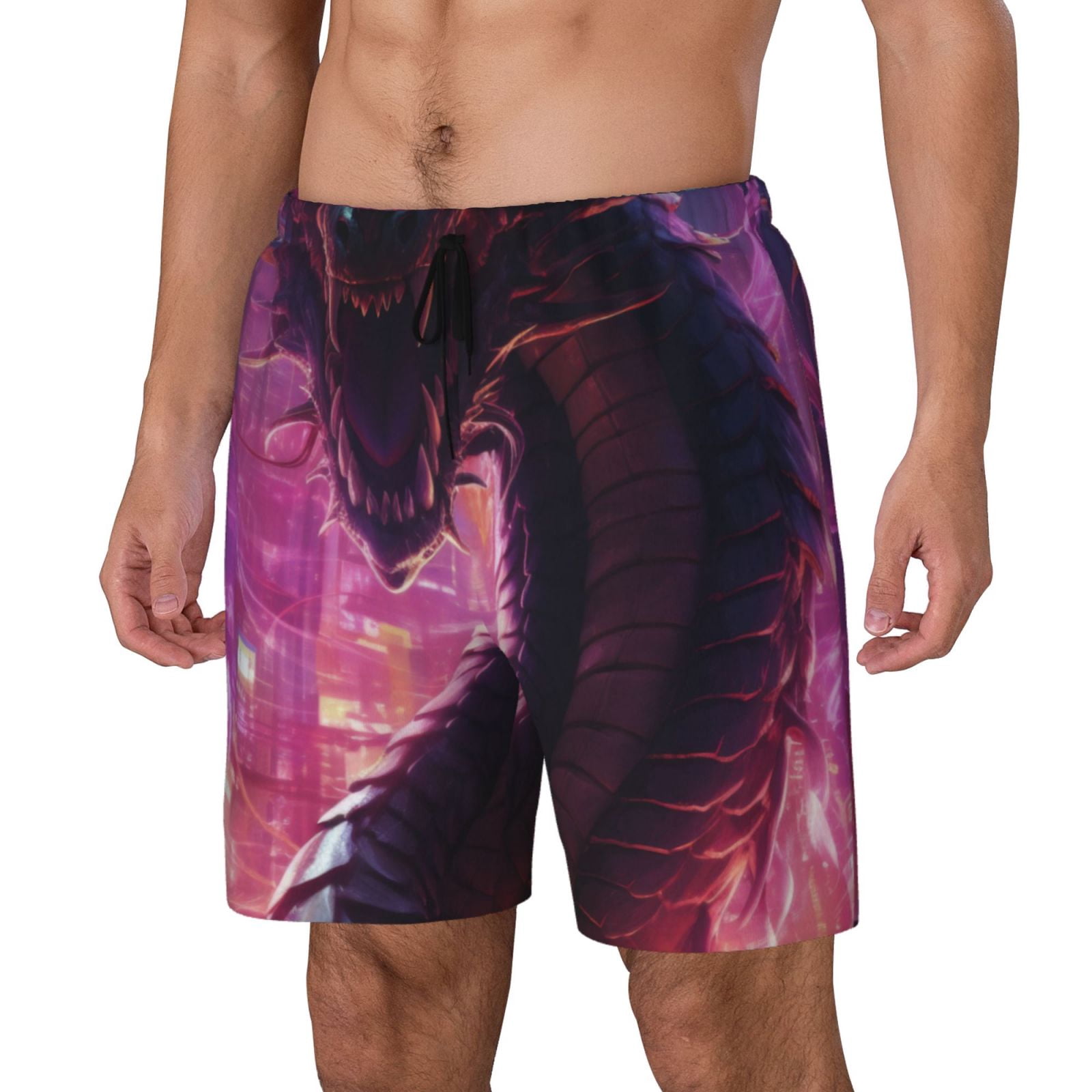 Honeii Neon Futuristic Dragon Print Men's Swim Shorts,Mens Swim Trunks ...