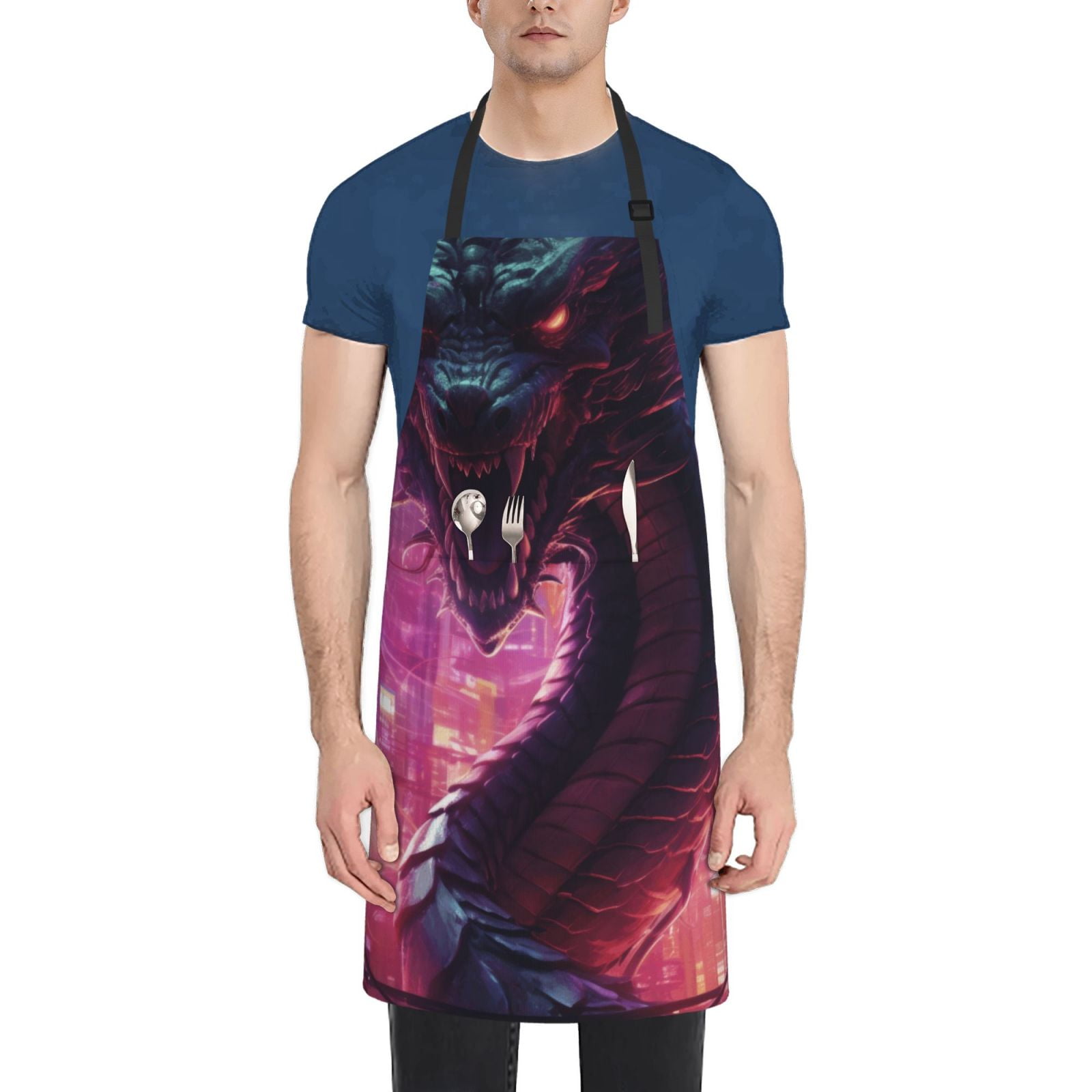 Honeii Neon Futuristic Dragon Print Waterproof Apron, Adjustable ...
