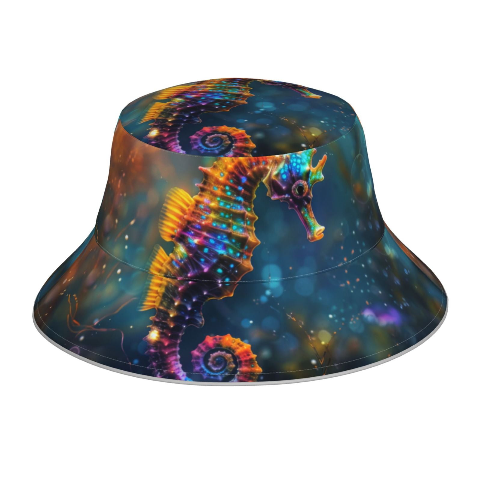 Honeii Neon Seahorse Underwater Realm for Unisex Bucket Hat Waterproof Rain Hat Reversible Shiny ...