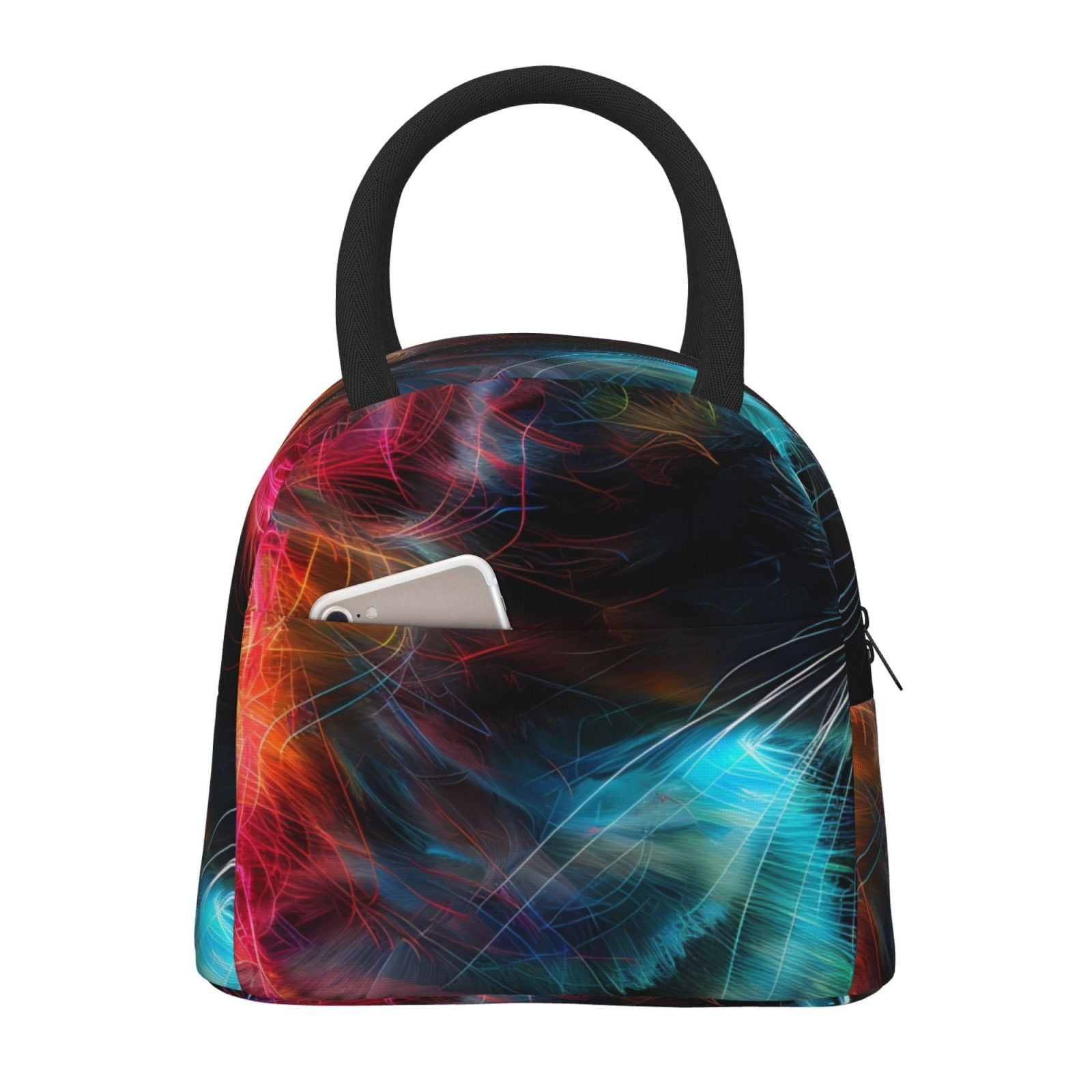 Honeii Neon Spectrum Cat Portrait Print Insulated Lunch Bag Women ...