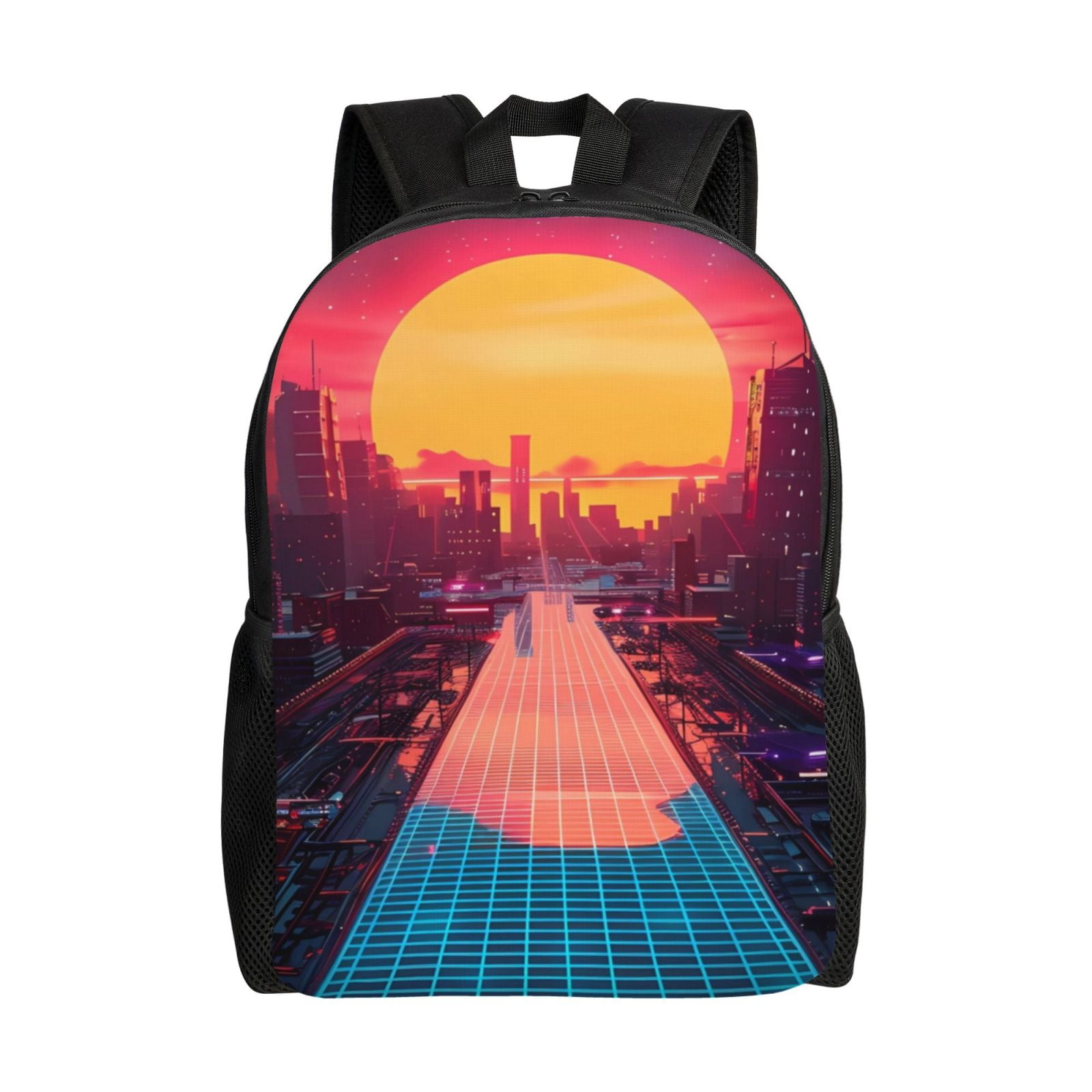 Honeii Neon Sunset Cyberpunk Cityscape Print Laptop Backpack for Work ...