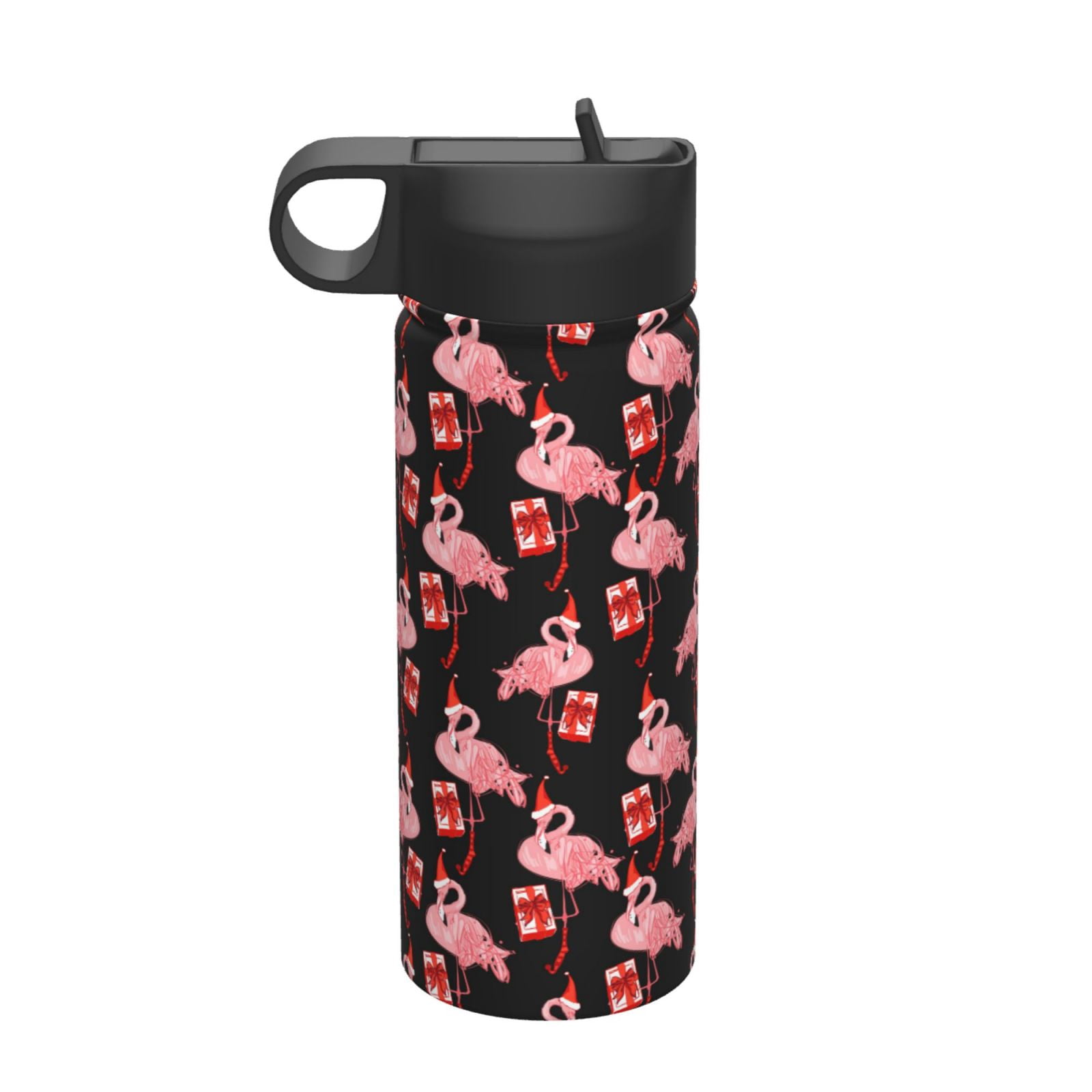 Honeii New Year Flamingo Print 18 oz Insulated Water Bottle with Straw ...