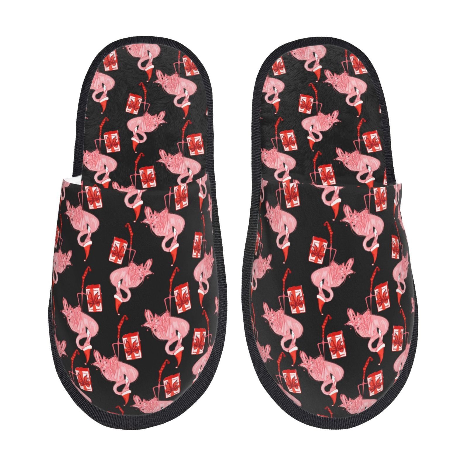 Honeii New Year Flamingo Print Furry Slippers Bedroom Slippers for ...