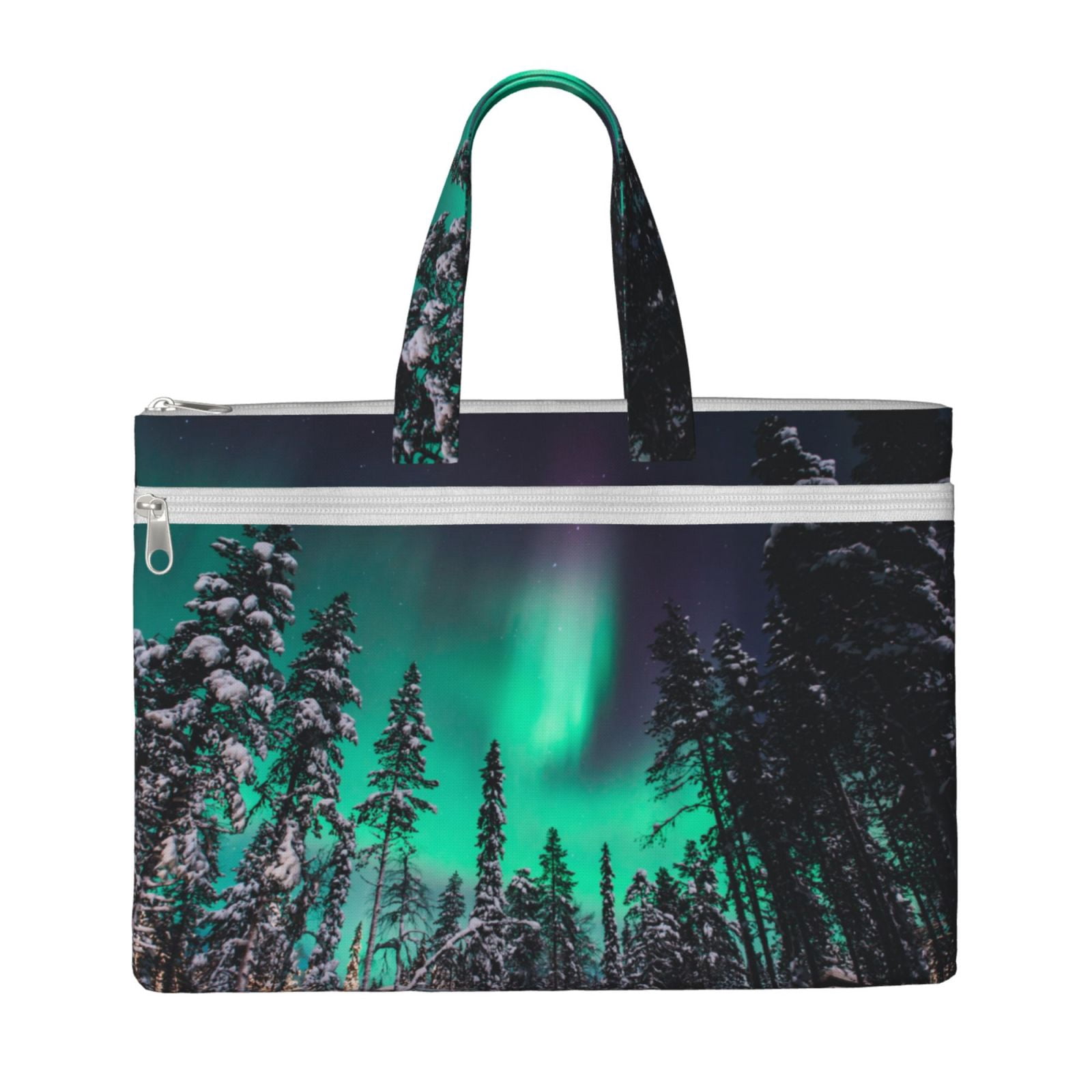 Honeii Northern Lights 2 Print Canvas Tote Bag with Compartments Laptop ...