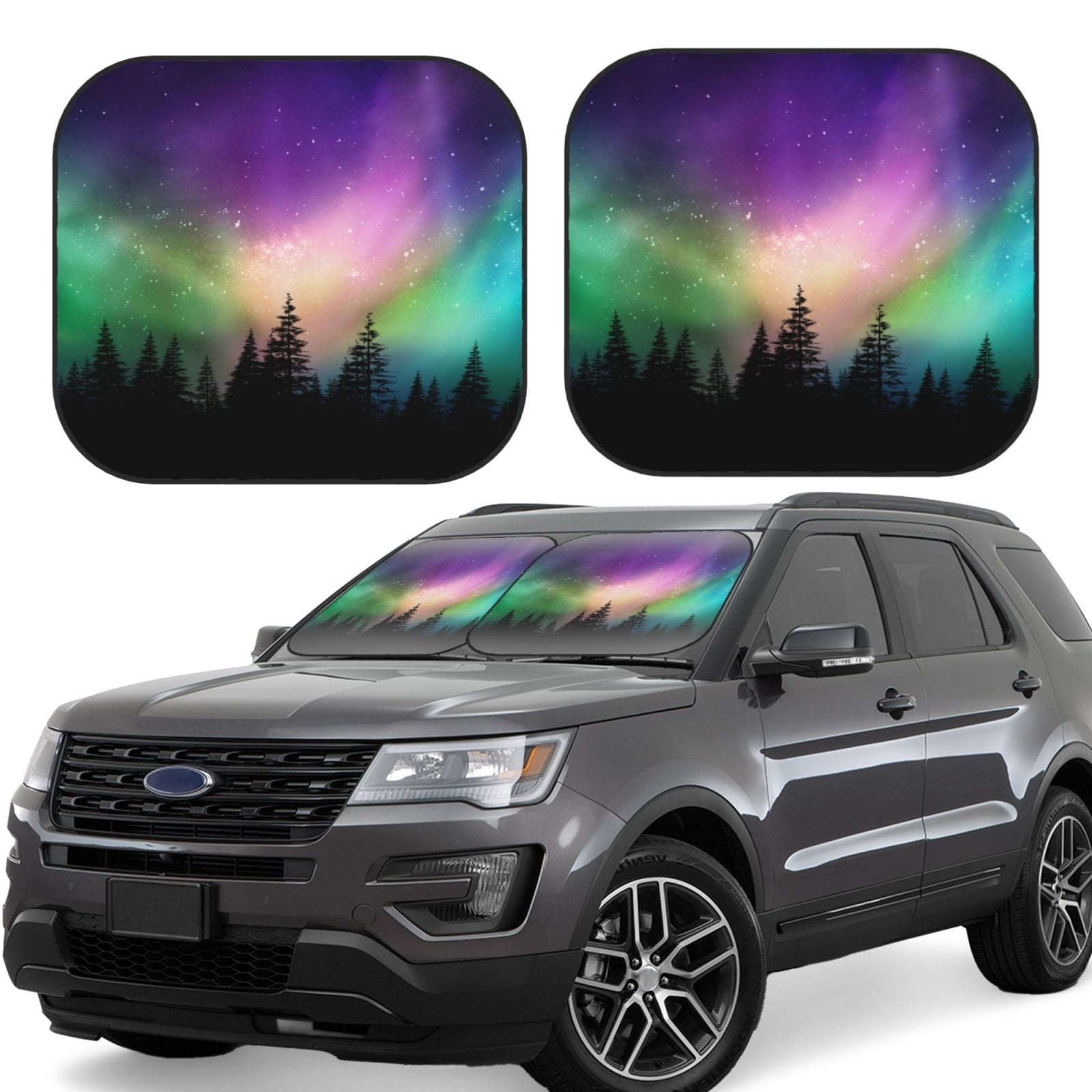Honeii Northern Lights Print Foldable Car Sun Shade for Windshield, 2 ...